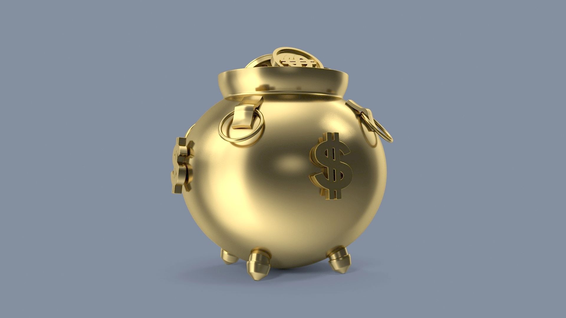 Pot Money Dollar Treasure Pot Full Cash Gold 3D Model - TurboSquid 1956008