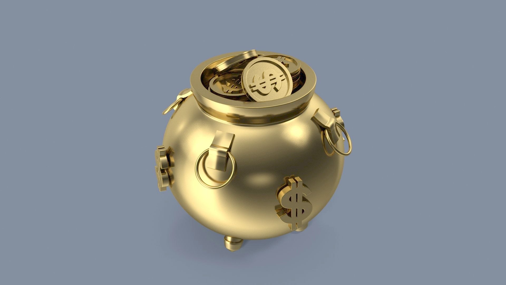 Pot Money Dollar Treasure Pot Full Cash Gold 3D Model - TurboSquid 1956008