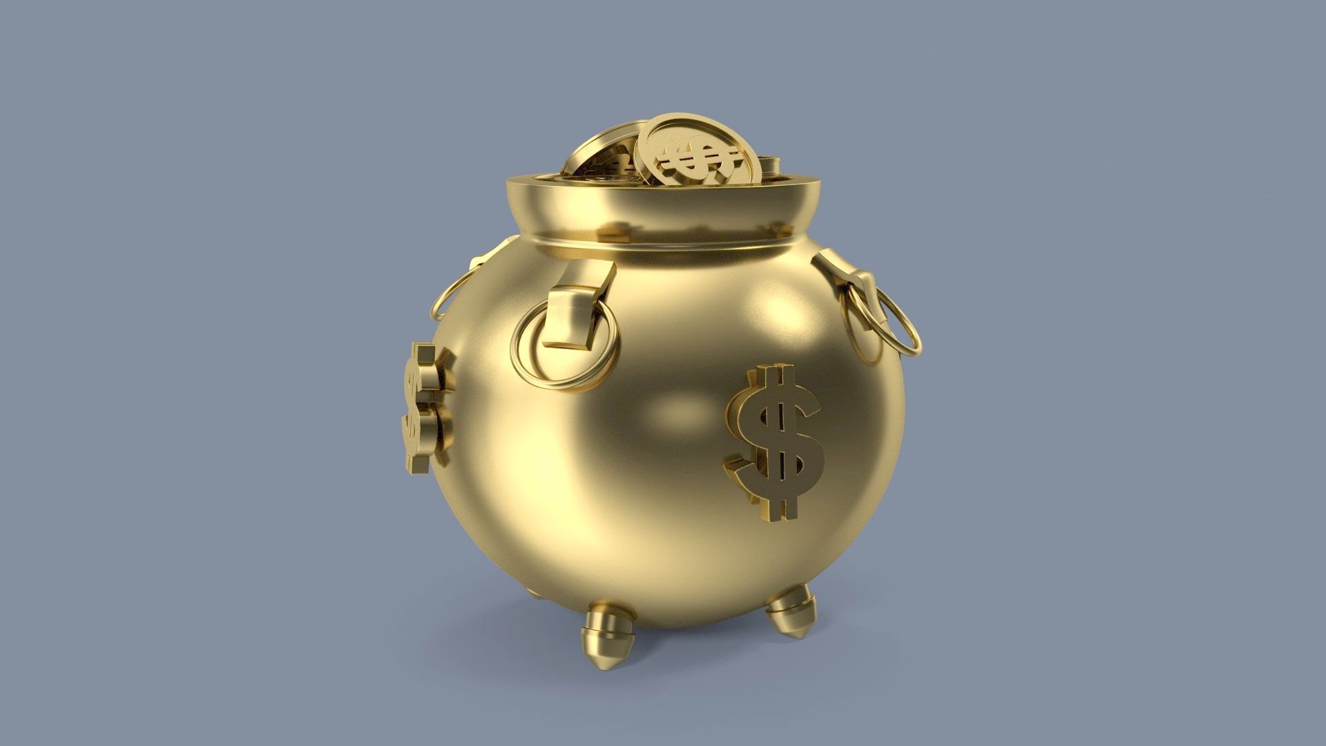 Pot Money Dollar Treasure Pot Full Cash Gold 3D Model - TurboSquid 1956008