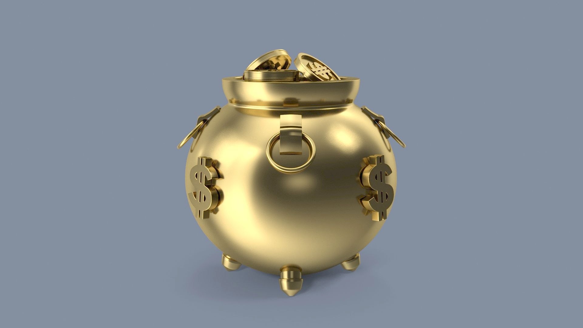 Pot Money Dollar Treasure Pot Full Cash Gold 3D Model - TurboSquid 1956008