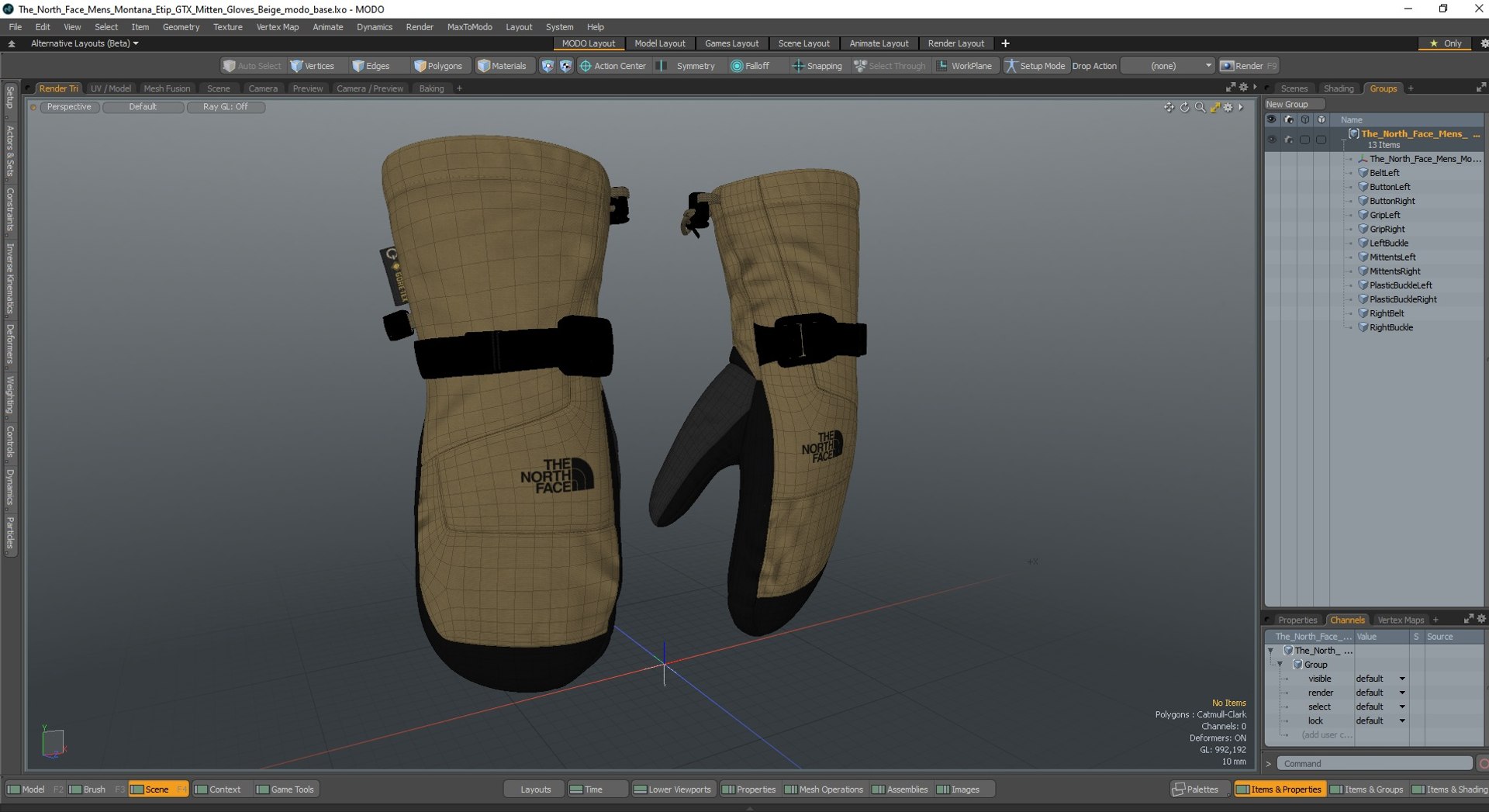 3D model The North Face Mens Montana Etip GTX Mitten Gloves Beige ...