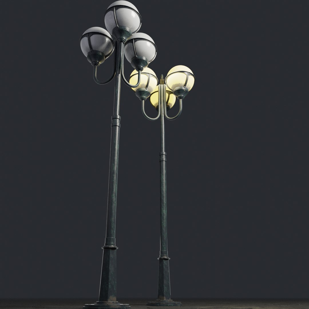 Spheric Street Lamp with triple stand 3D model - TurboSquid 1943200