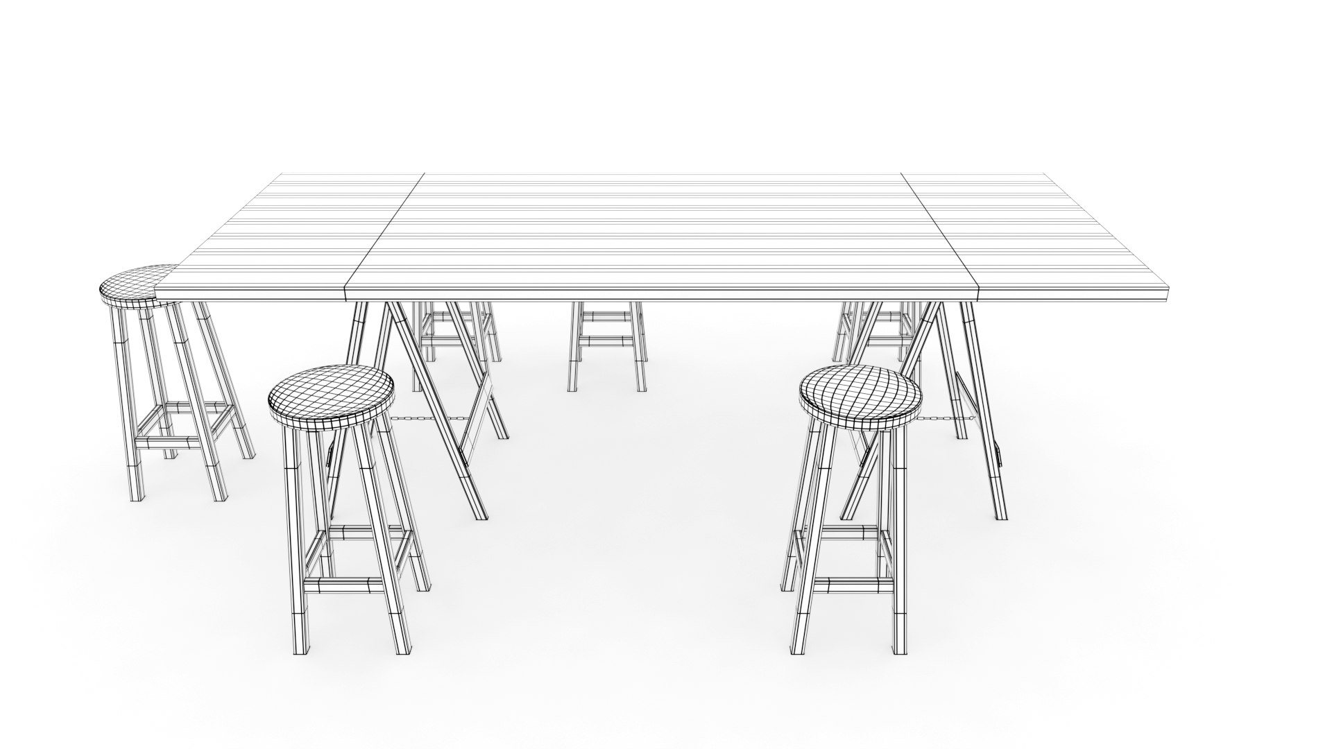3D Table And Stools Model - TurboSquid 2091187