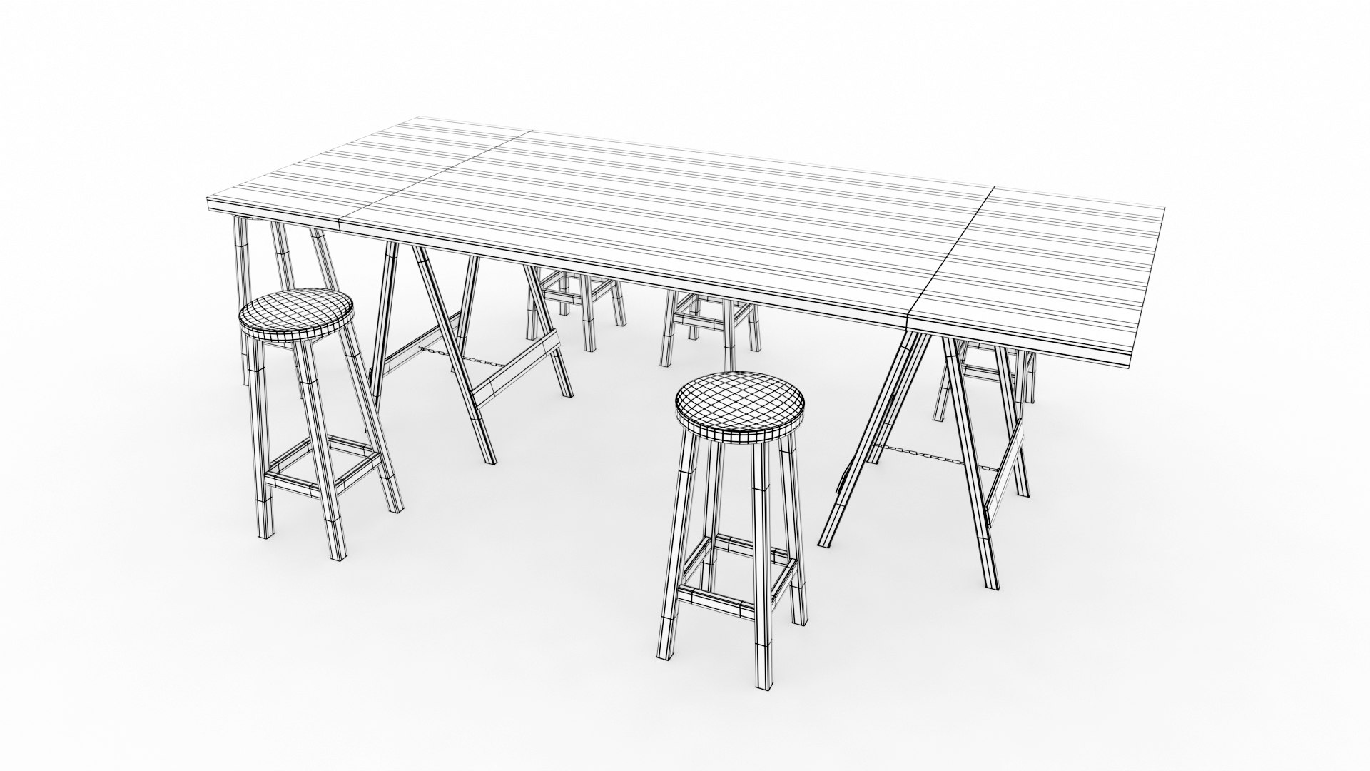 3D Table And Stools Model - TurboSquid 2091187
