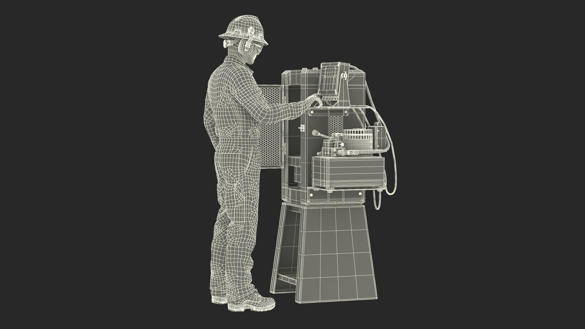 Industrial Worker Operating Control Panel Hydraulic Concrete Press 3D ...