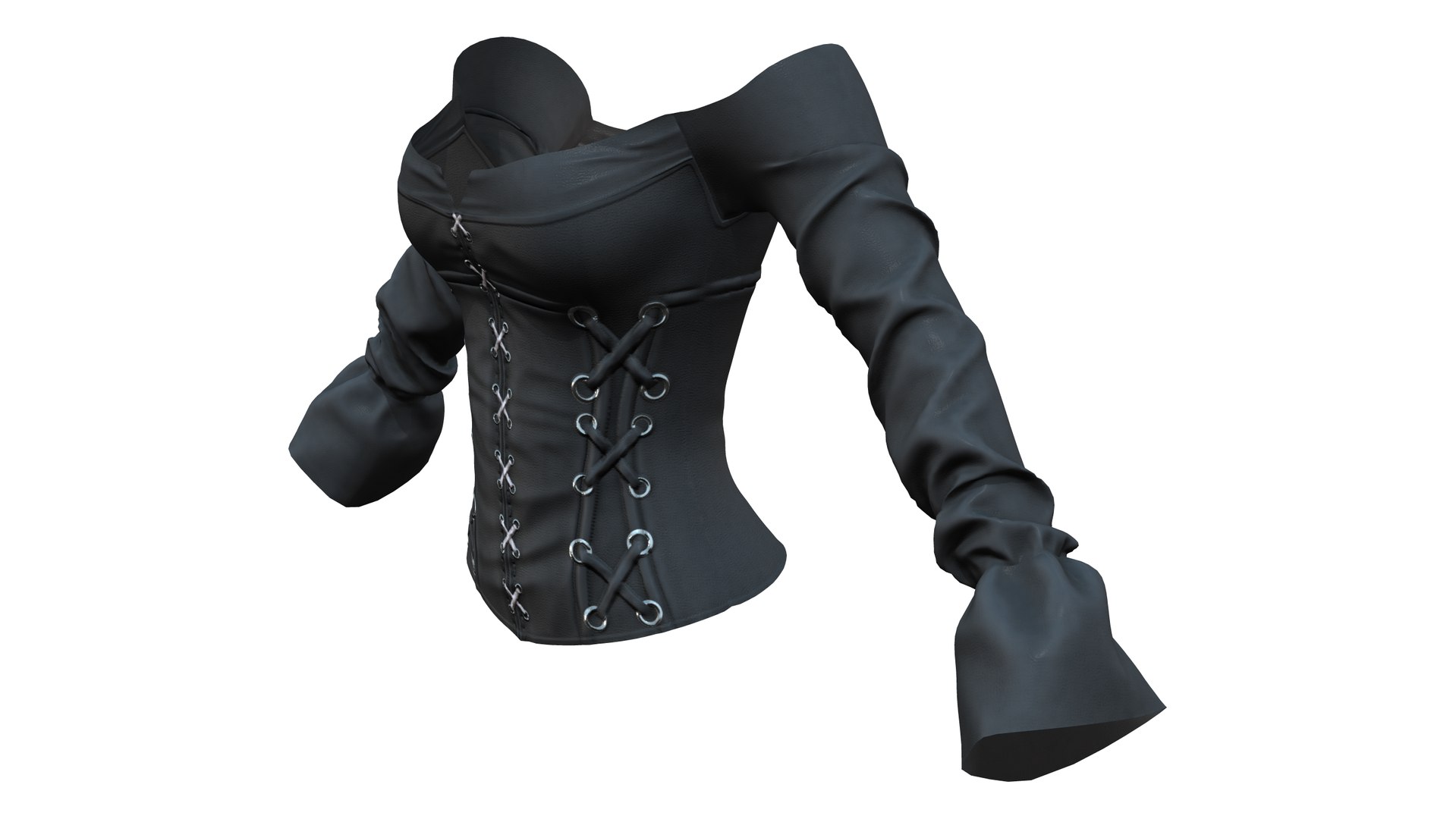 Long Sleeves Off Shoulder Laces Up Dystopian Black Corset Top 3D Model ...