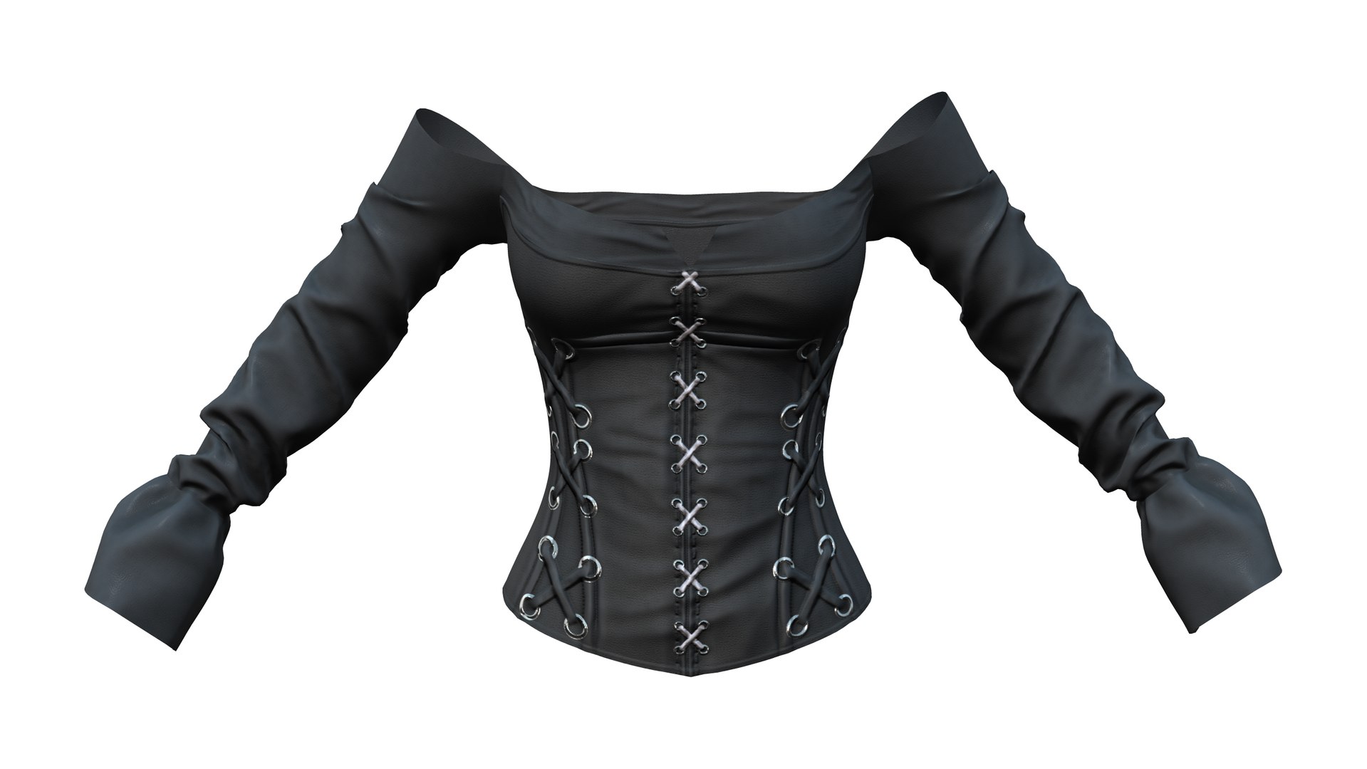 Long Sleeves Off Shoulder Laces Up Dystopian Black Corset Top 3D Model ...