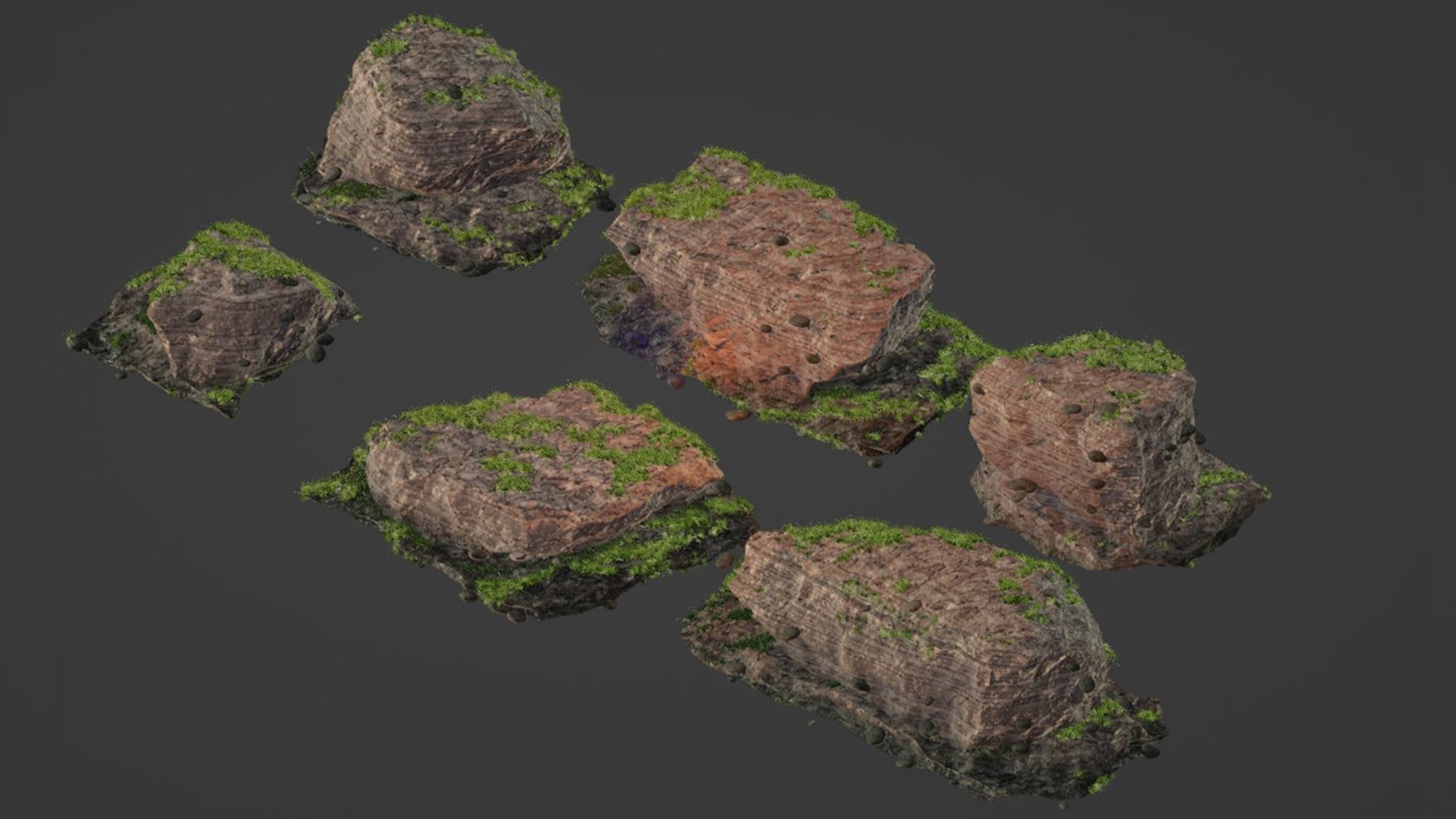 3D Cliff Rock Stone Asset Realistic Mountain Grass Blender Model ...