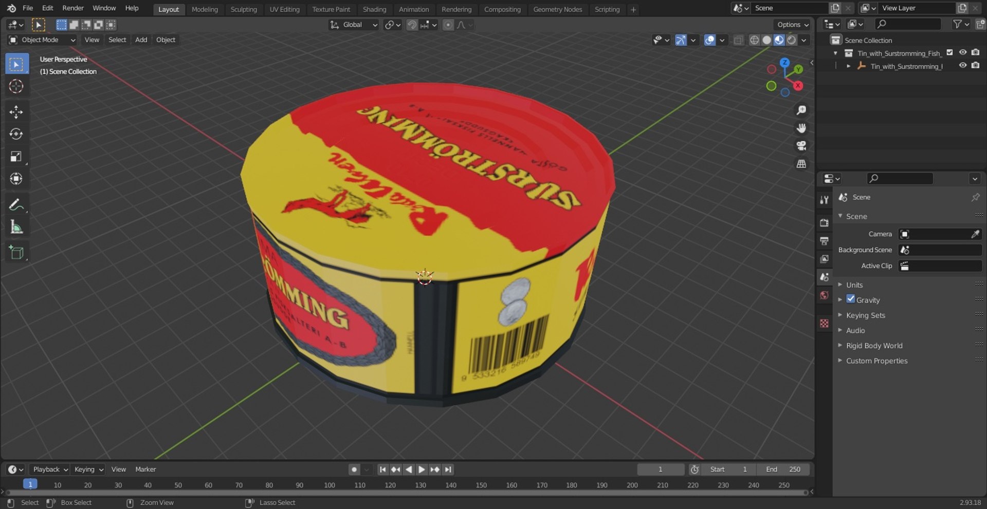 Tin With Surstromming Fish 475g 3D Model - TurboSquid 2144481