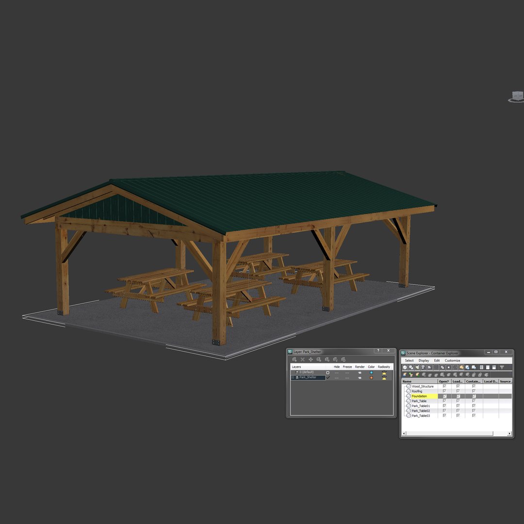 3d model park shelter tables