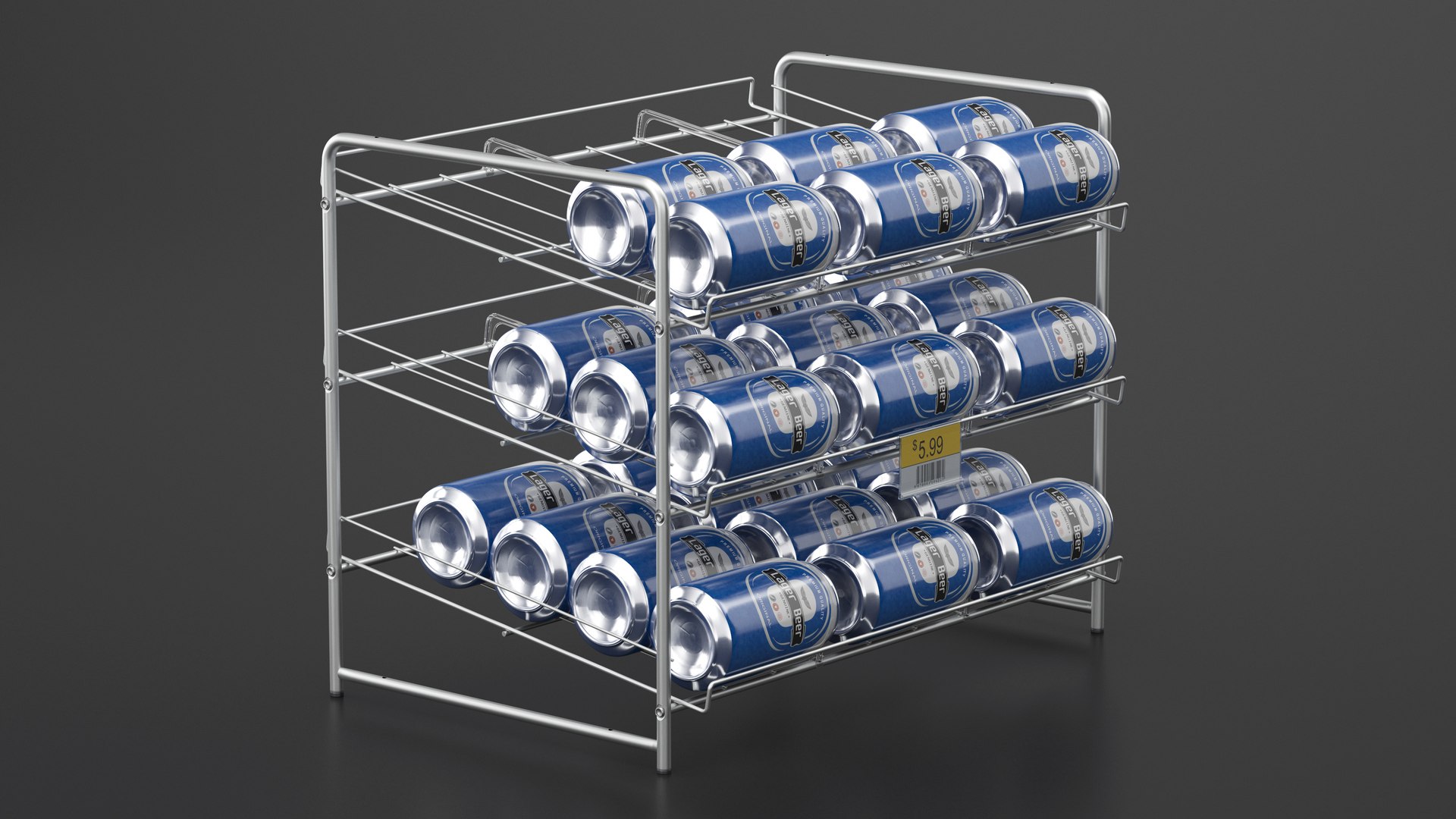 3D Can Rack Dispenser Chrome With Beer Cans And Price Tag Model ...