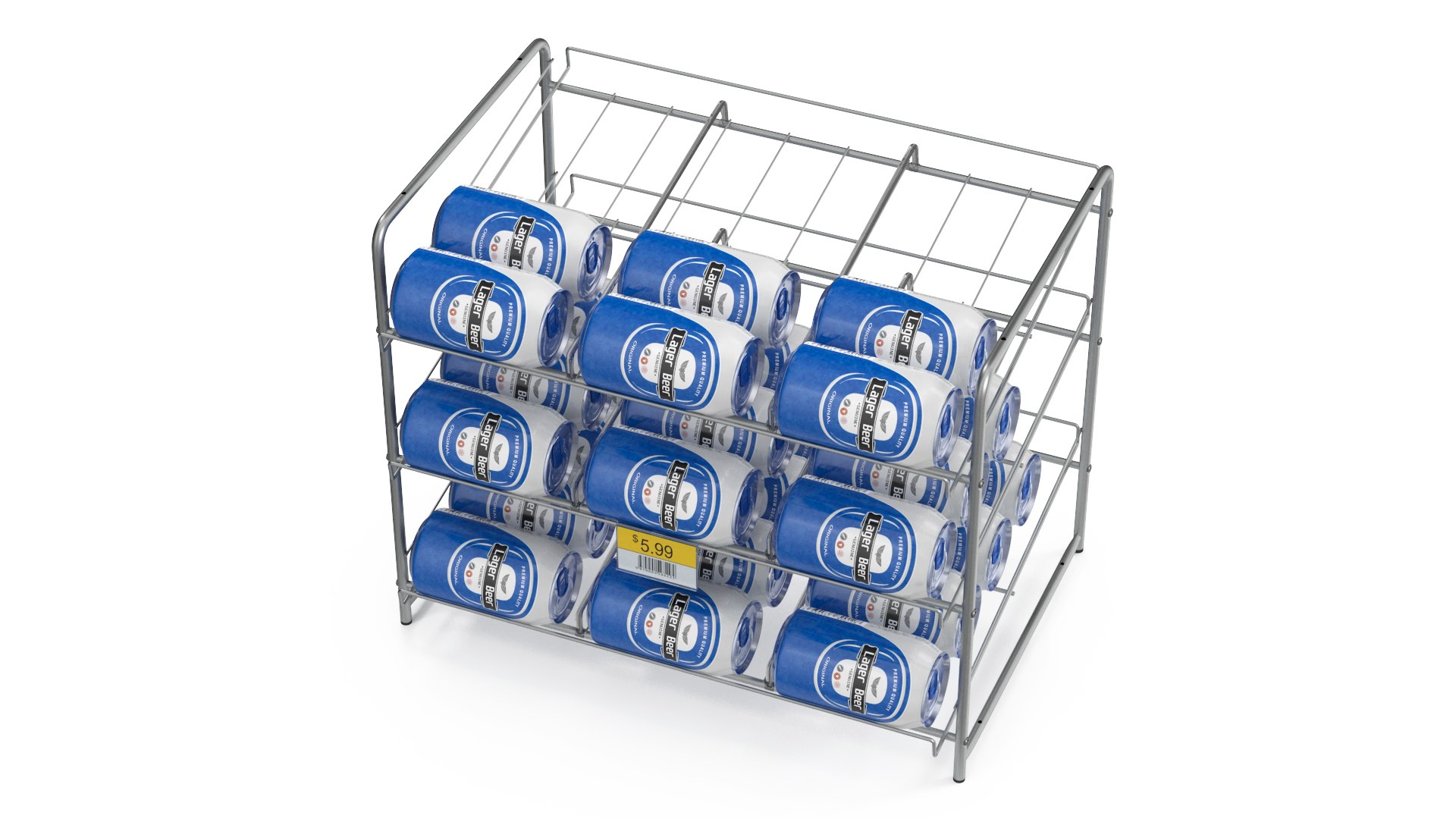 3D Can Rack Dispenser Chrome With Beer Cans And Price Tag Model ...