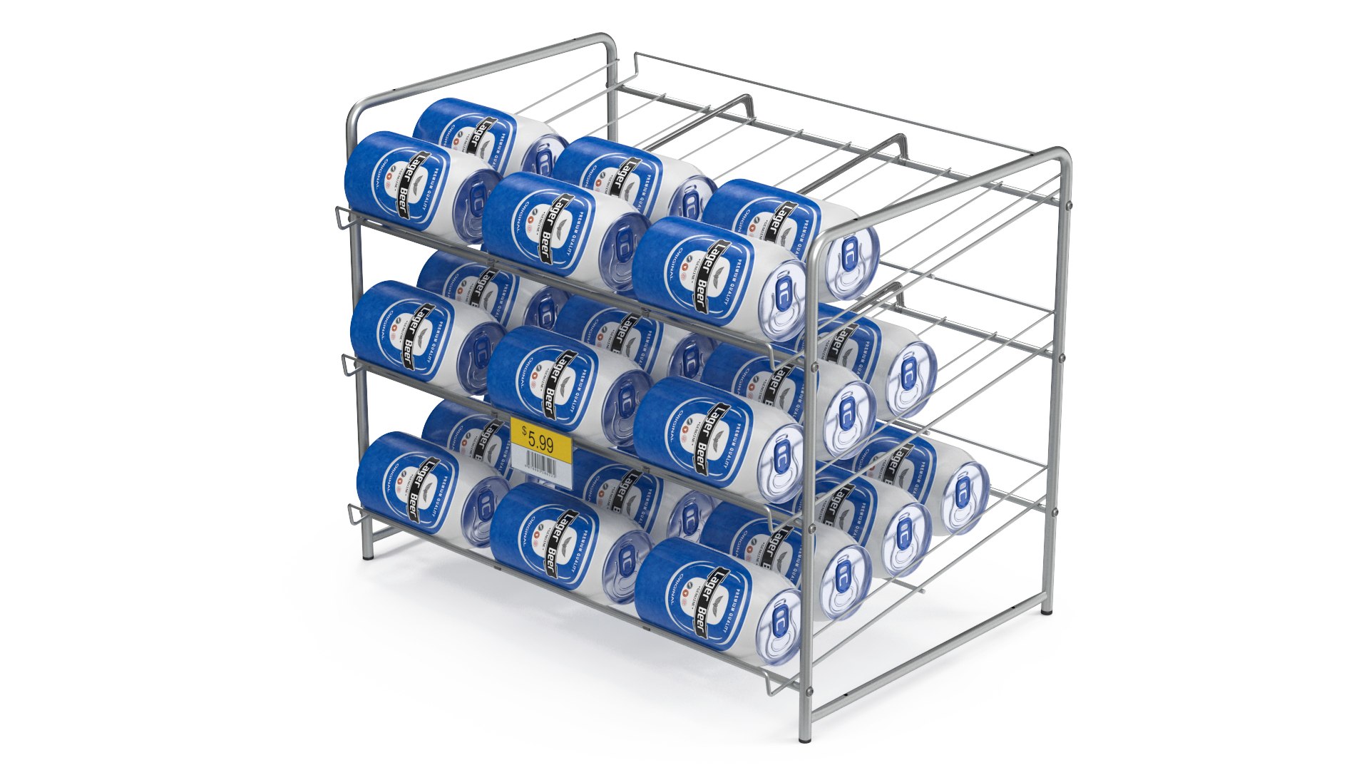 3D Can Rack Dispenser Chrome With Beer Cans And Price Tag Model ...