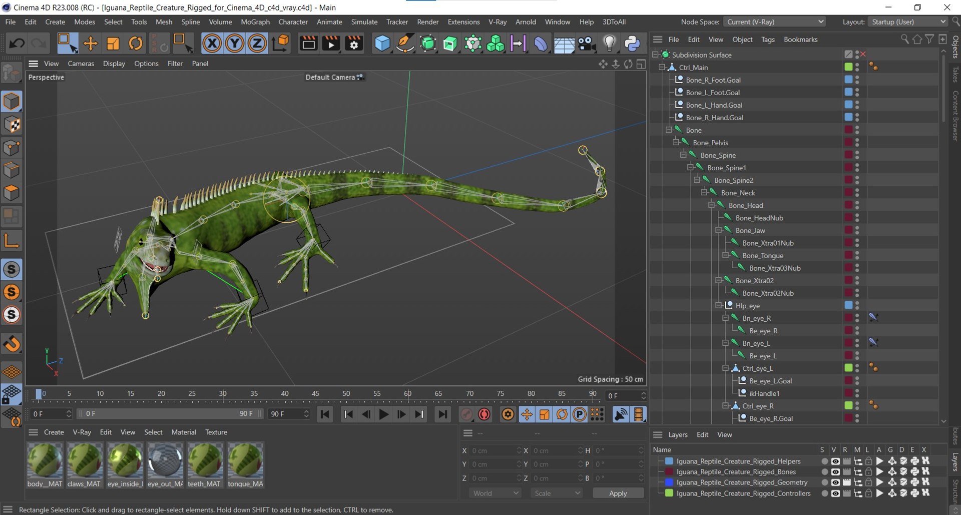3D Iguana Reptile Creature Rigged For Cinema 4D Model - TurboSquid 2381277
