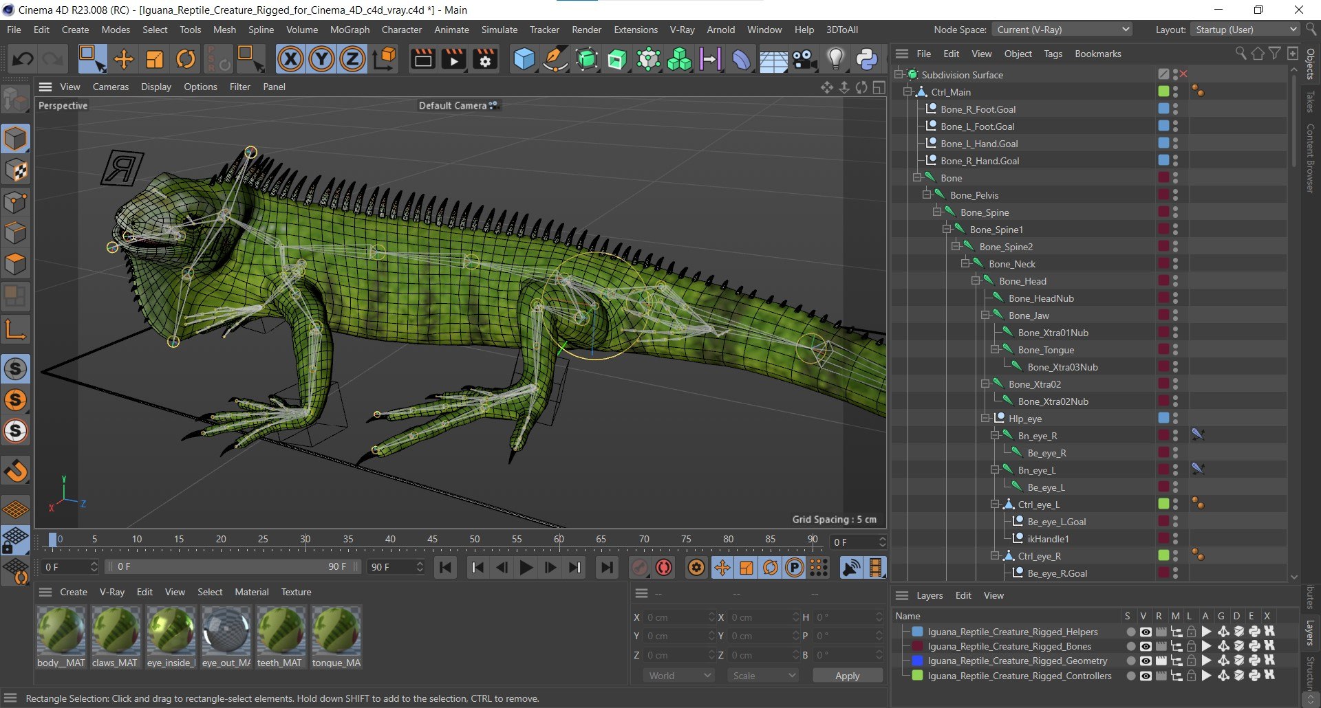 3D Iguana Reptile Creature Rigged For Cinema 4D Model - TurboSquid 2381277