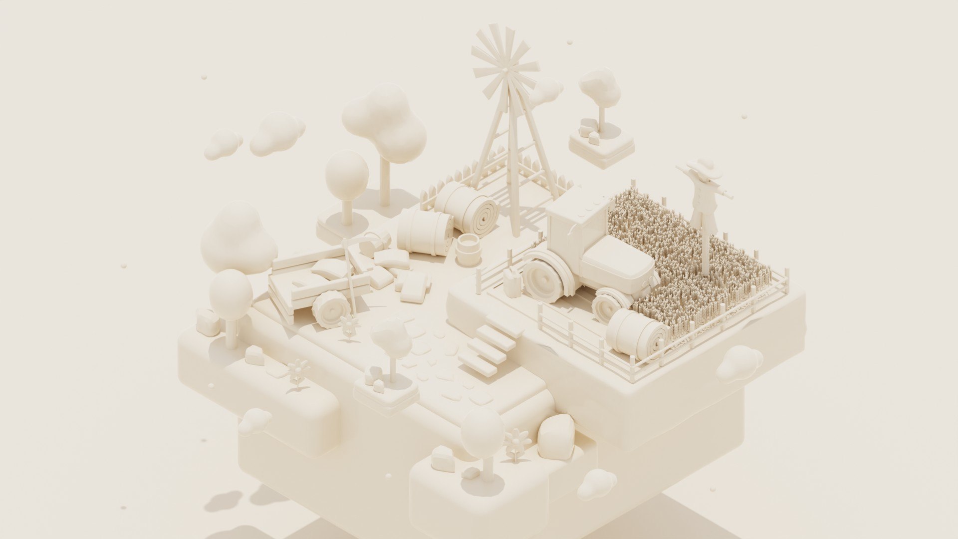 3D Stylized Wheat Field Environment Pack Low-poly 3D Model Low-poly 3D ...