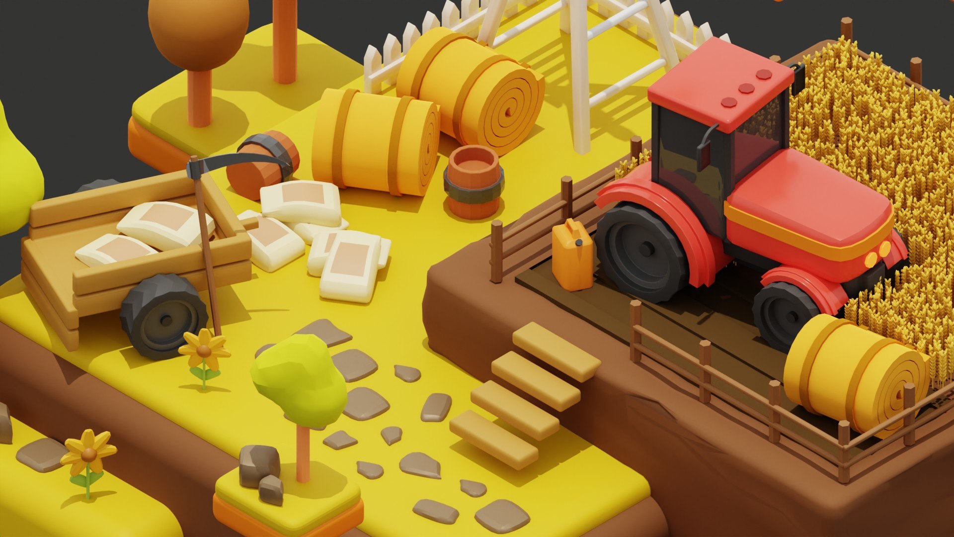 3D Stylized Wheat Field Environment Pack Low-poly 3D Model Low-poly 3D ...