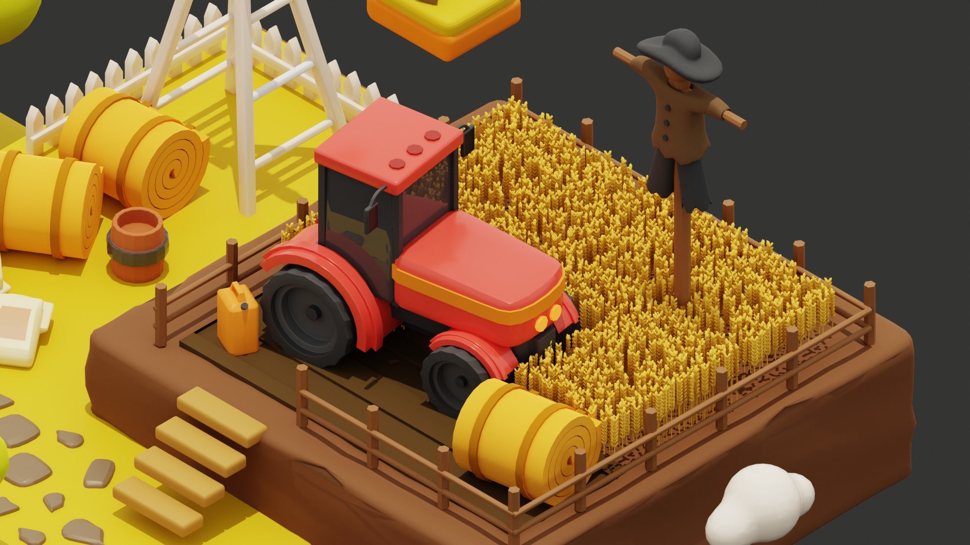 3D Stylized Wheat Field Environment Pack Low-poly 3D Model Low-poly 3D ...