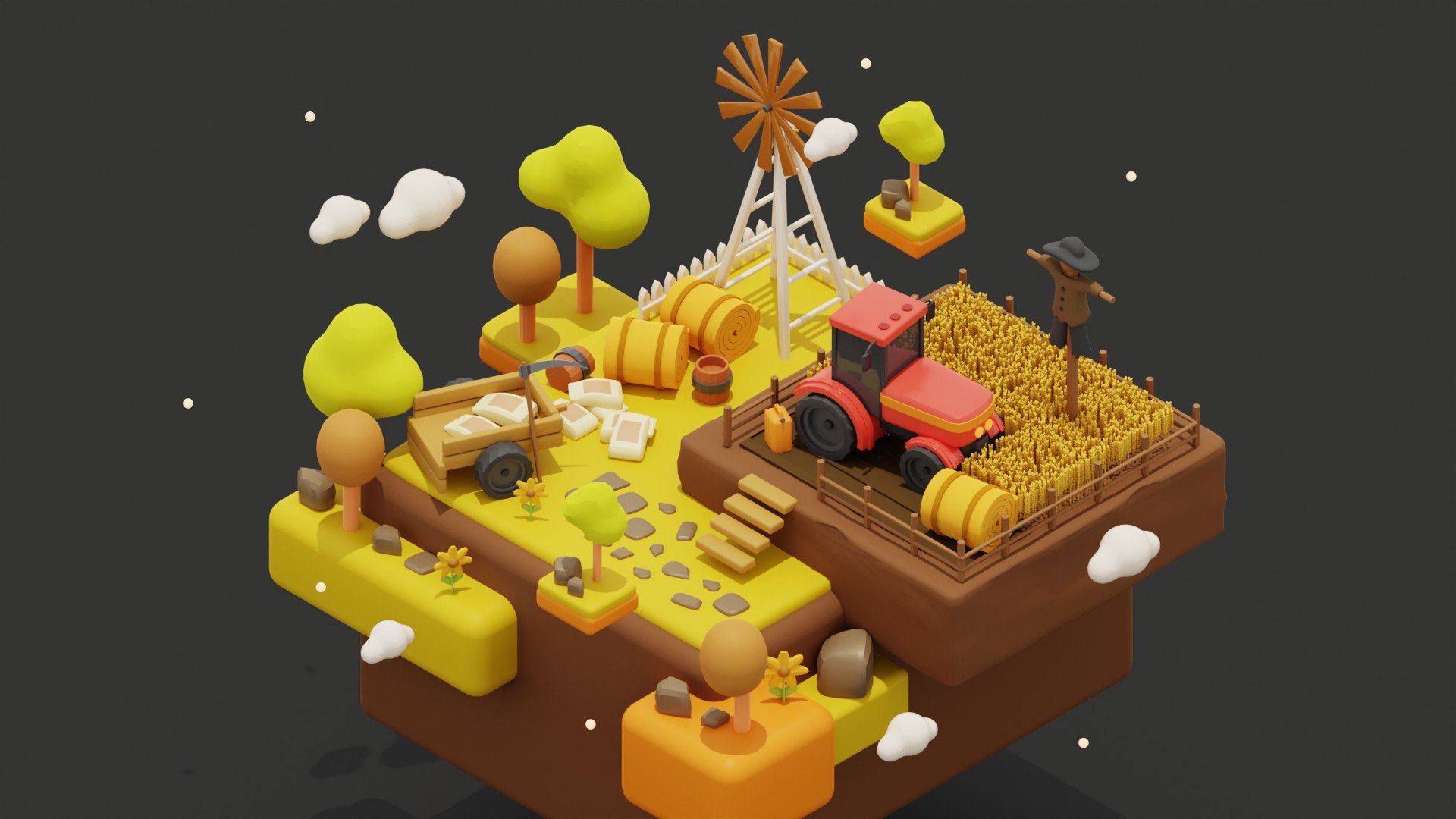 3D Stylized Wheat Field Environment Pack Low-poly 3D Model Low-poly 3D ...