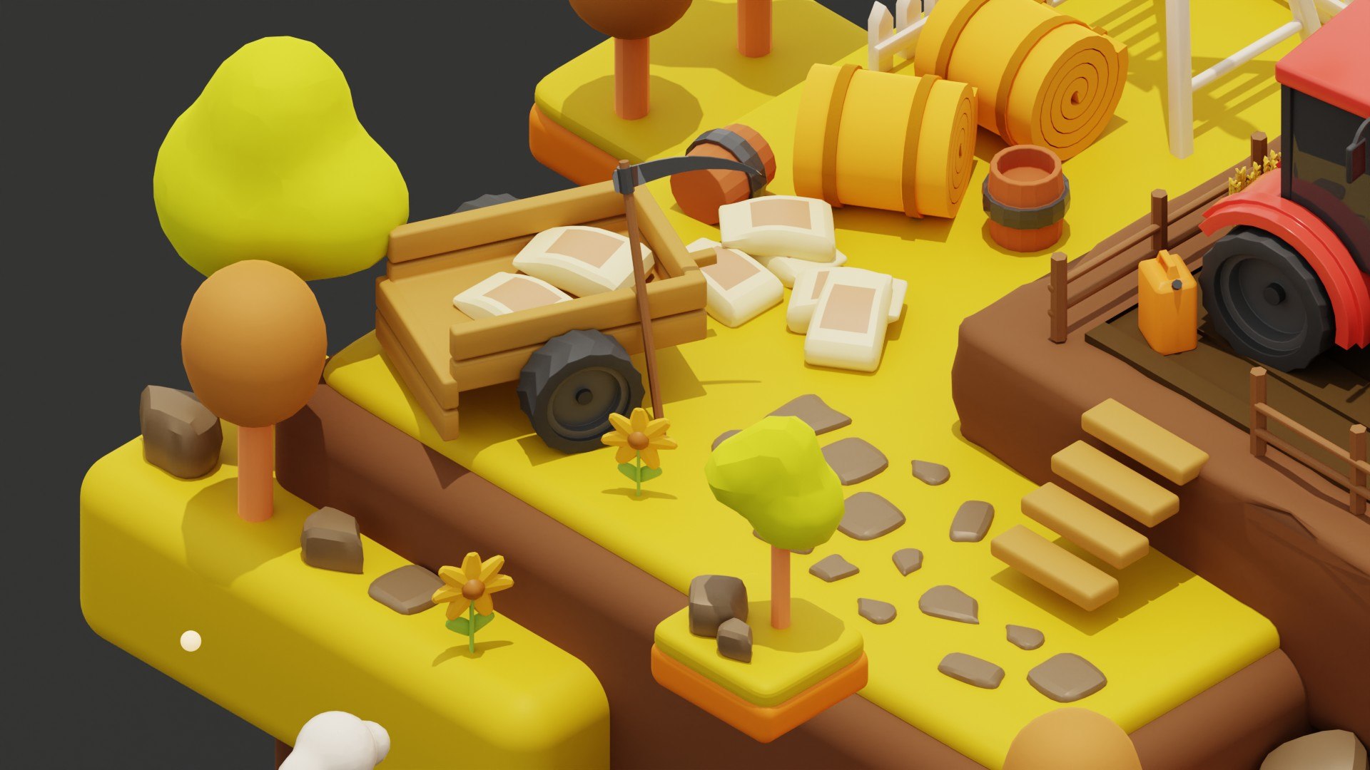 3D Stylized Wheat Field Environment Pack Low-poly 3D Model Low-poly 3D ...