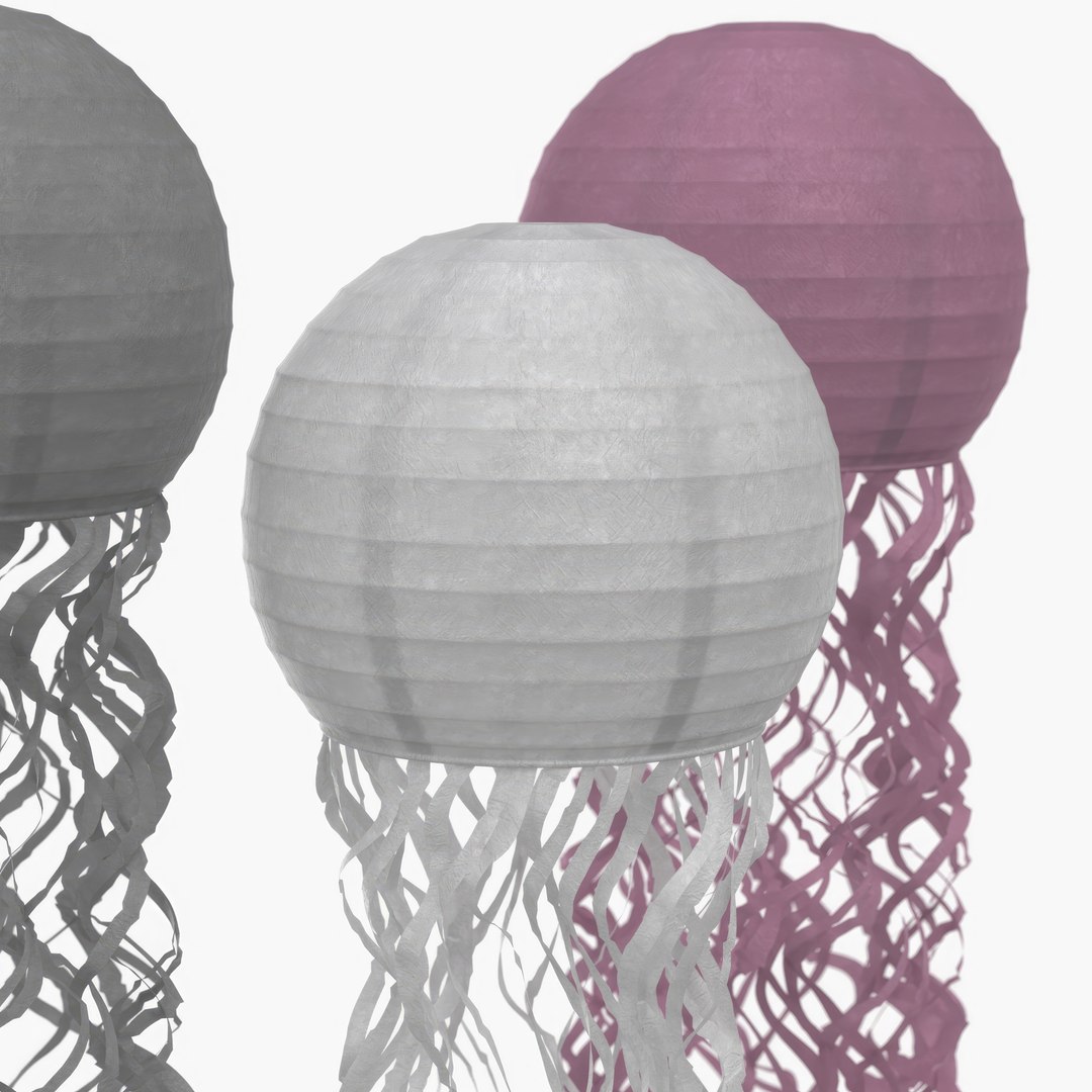 Jellyfish Paper Lanterns 3 Pack Pink White And Gray 3D - TurboSquid 2088048