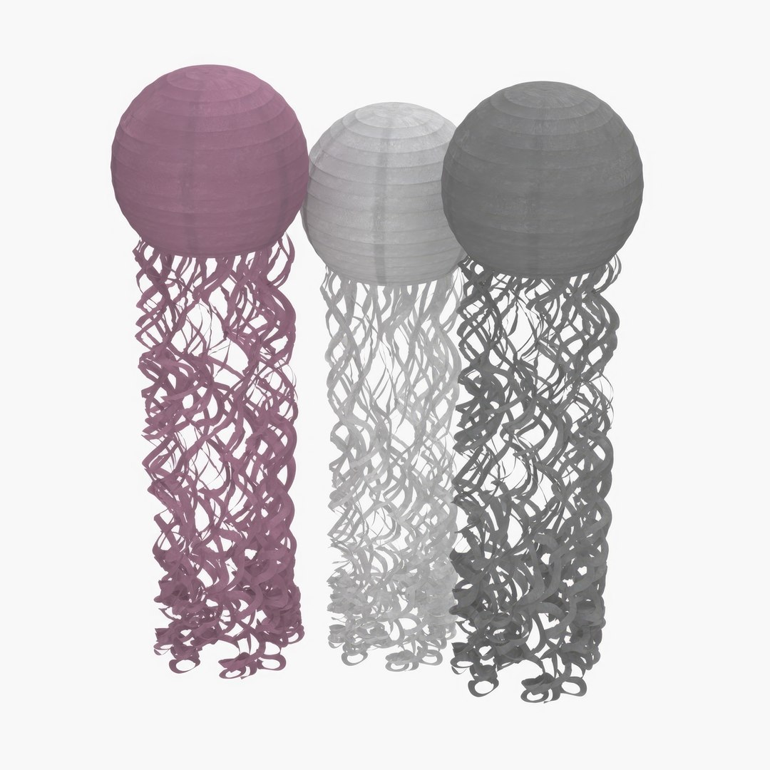 Jellyfish Paper Lanterns 3 Pack Pink White And Gray 3D - TurboSquid 2088048