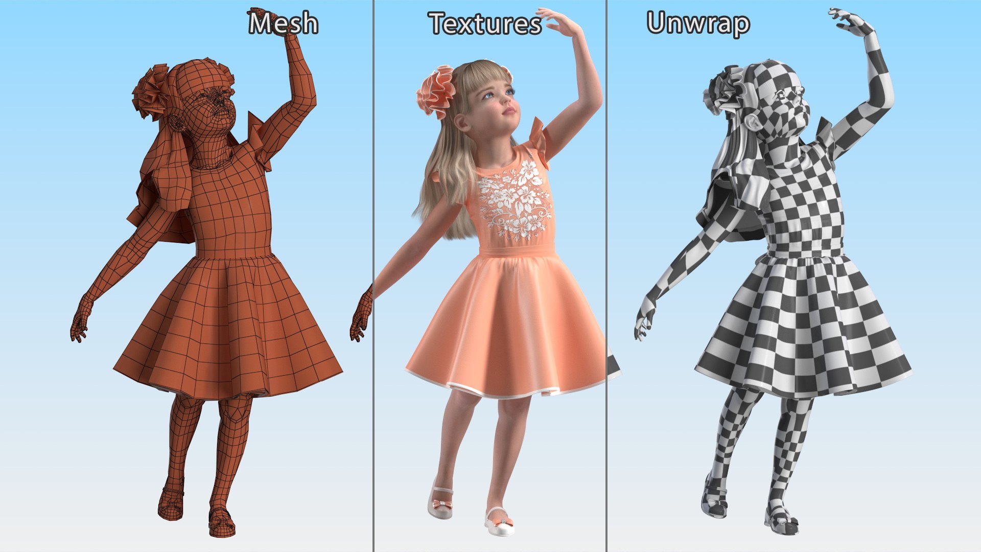 Dancing Girl Child Beautiful Dress 3D Model - TurboSquid 2091395