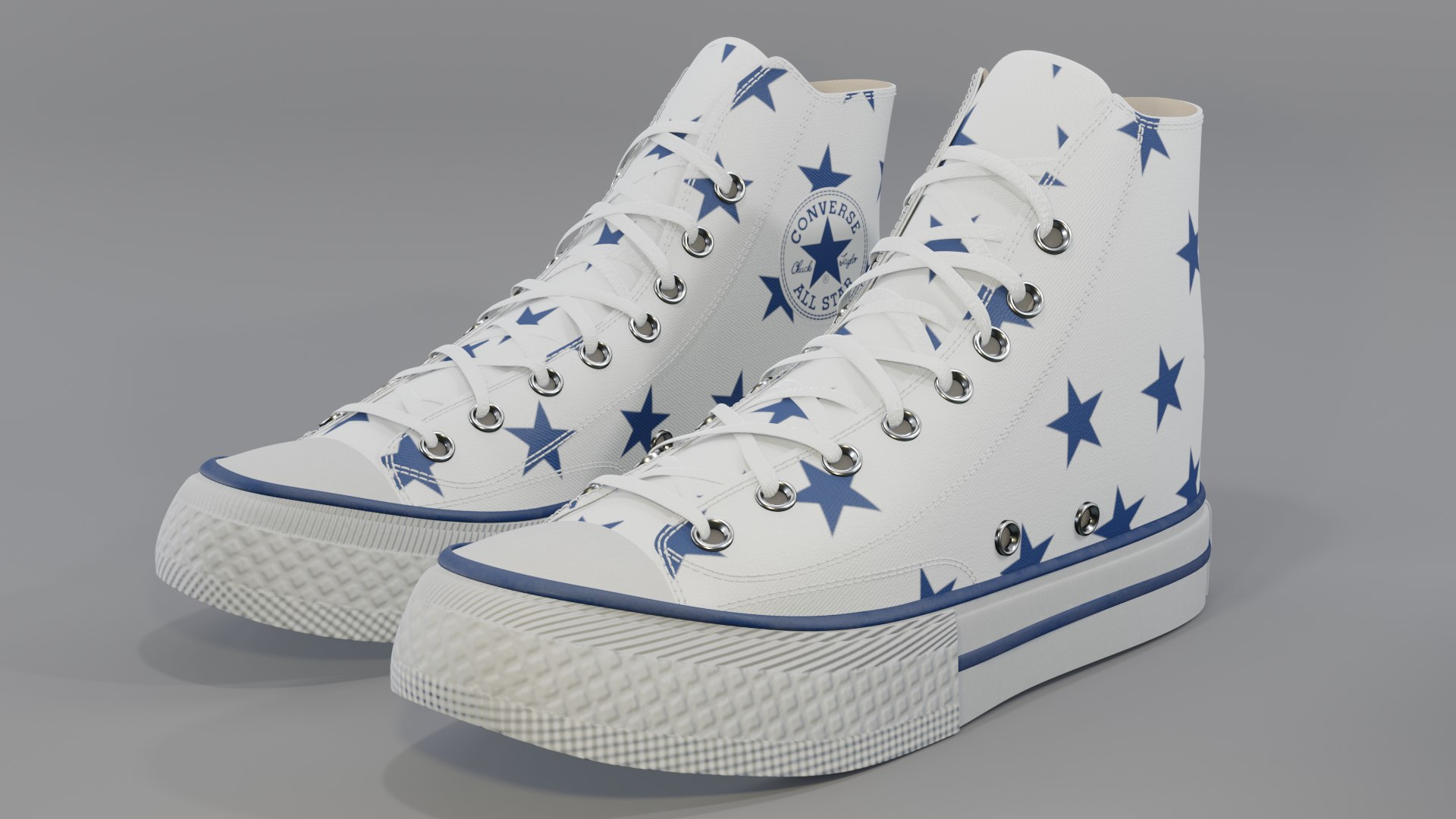 3D Basketball Leather Shoes Converse All Star White Blue Stars Model ...