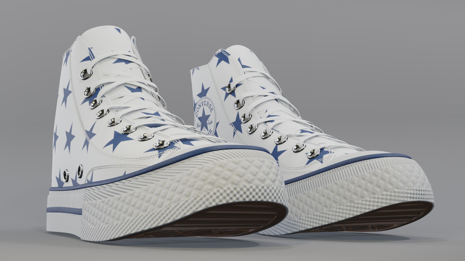3D Basketball Leather Shoes Converse All Star White Blue Stars Model ...