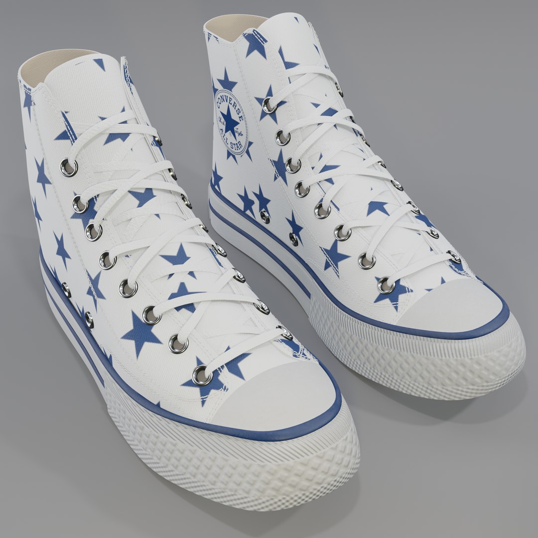 3D Basketball Leather Shoes Converse All Star White Blue Stars Model ...
