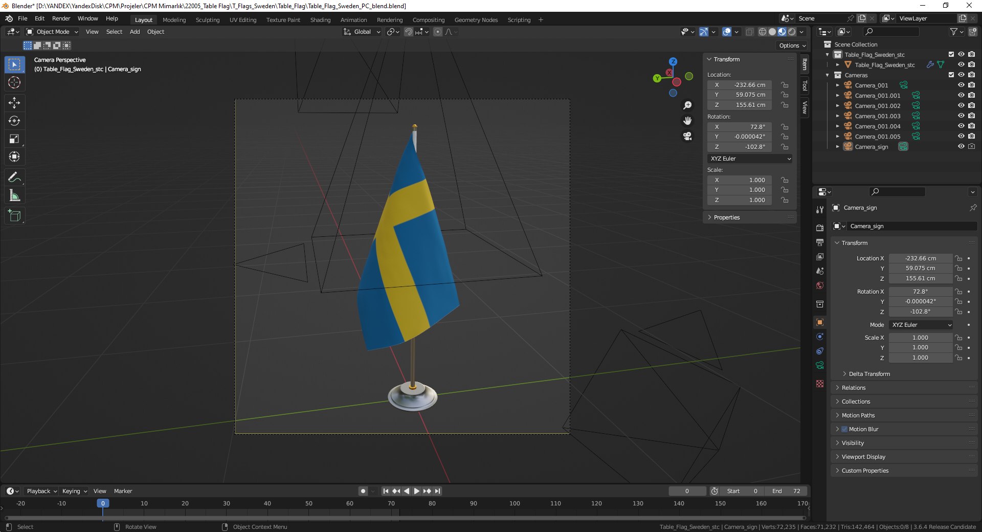 Table Flag Sweden 3D Model - TurboSquid 2139537