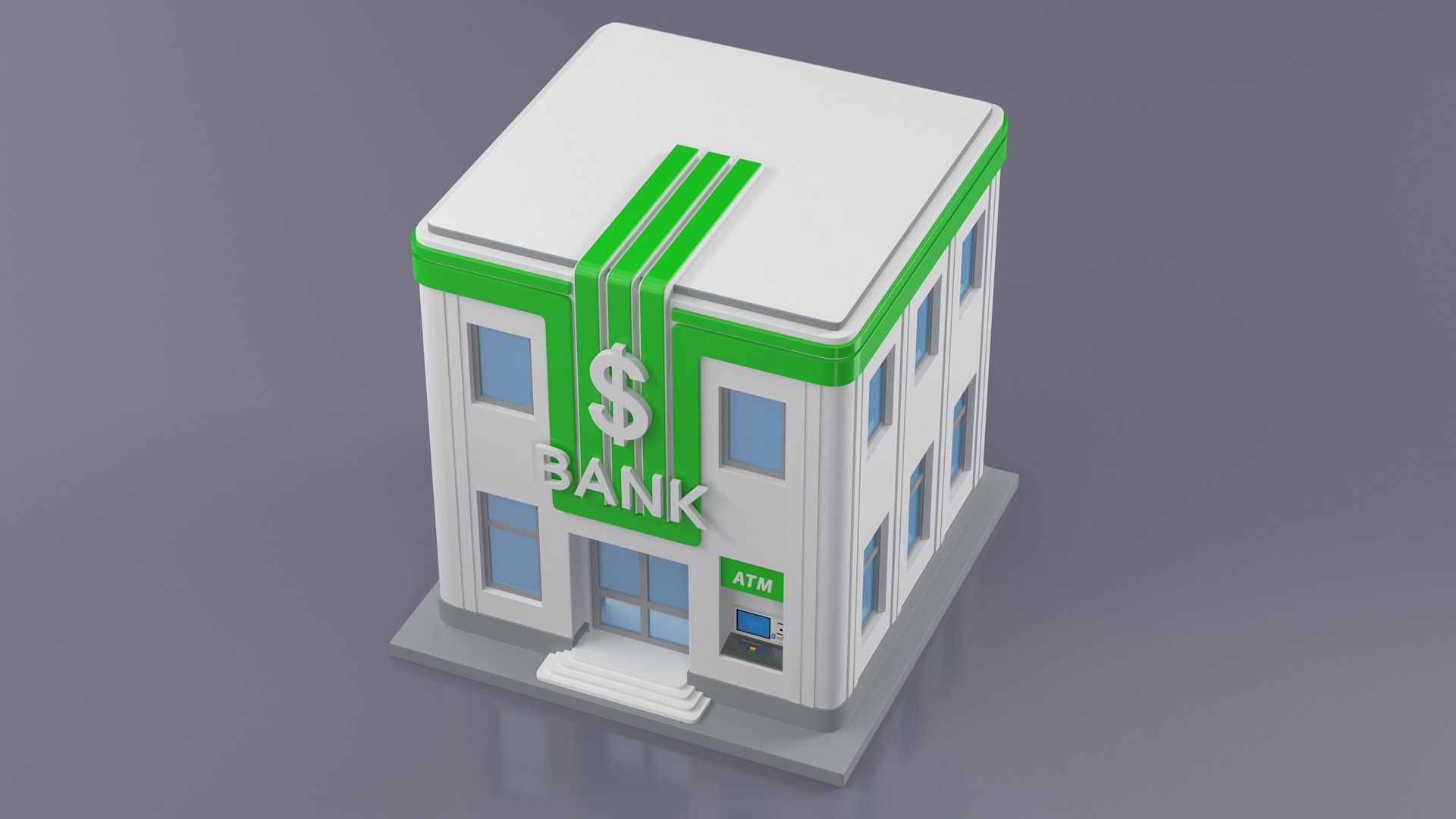 Cartoon Bank Building Green 3D model - TurboSquid 1948152