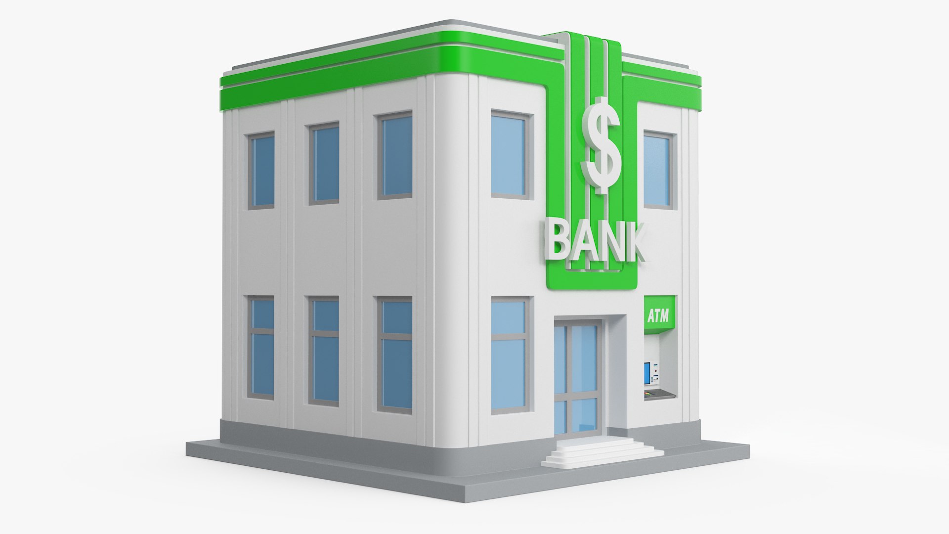Cartoon Bank Building Green 3D model - TurboSquid 1948152