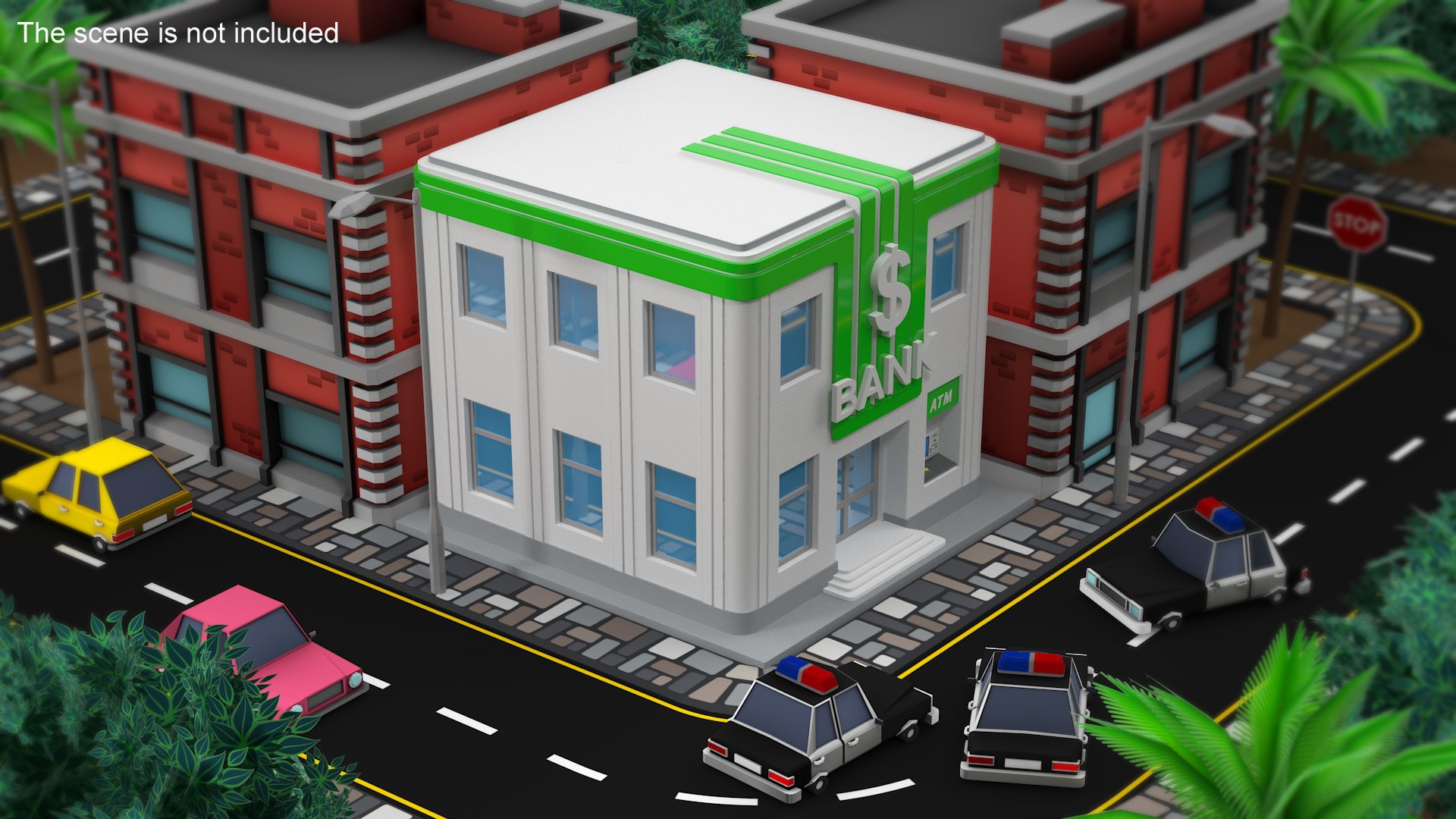 Cartoon Bank Building Green 3D model - TurboSquid 1948152