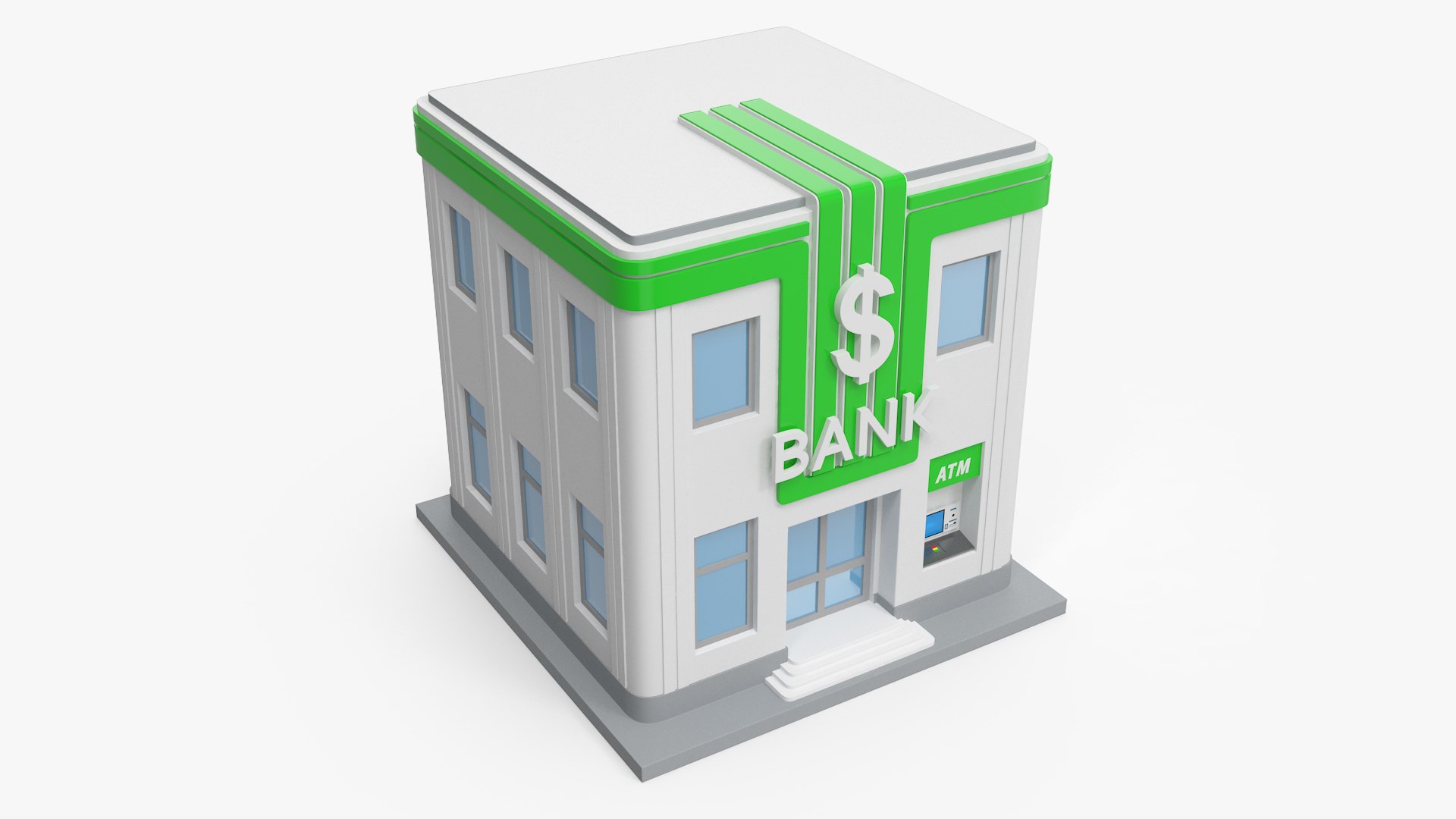 Cartoon Bank Building Green 3D model - TurboSquid 1948152