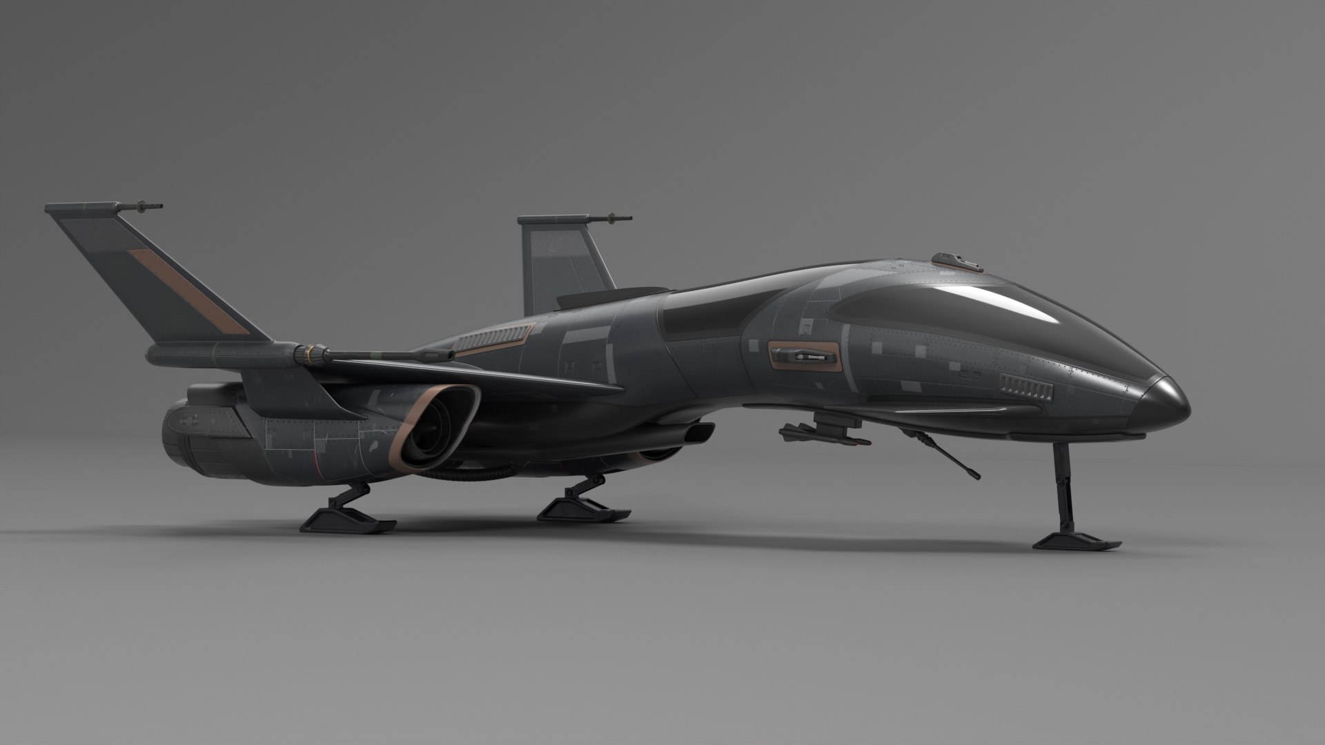 Black Futuristic Fighter Spaceship Rigged 3D Model - TurboSquid 2348776