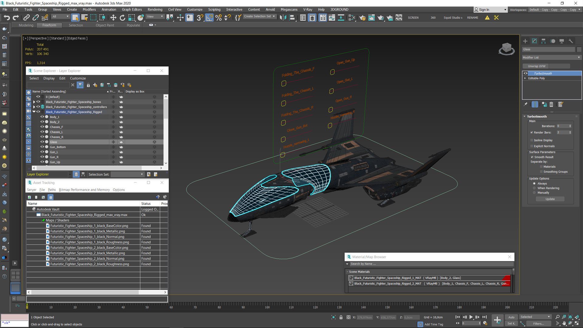 Black Futuristic Fighter Spaceship Rigged 3D Model - TurboSquid 2348776