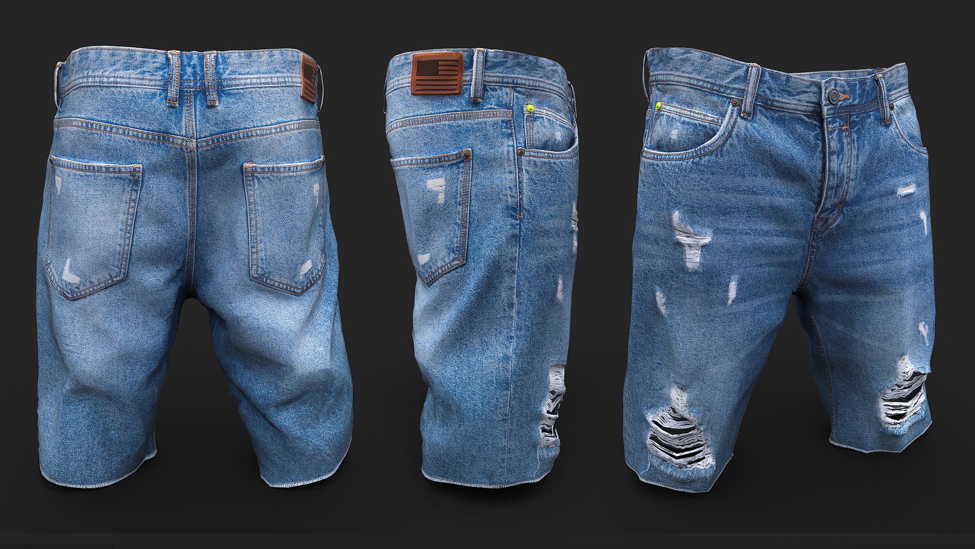 Ripped Denim Shorts - Streetwear Fashion 3D Model - TurboSquid 1976328
