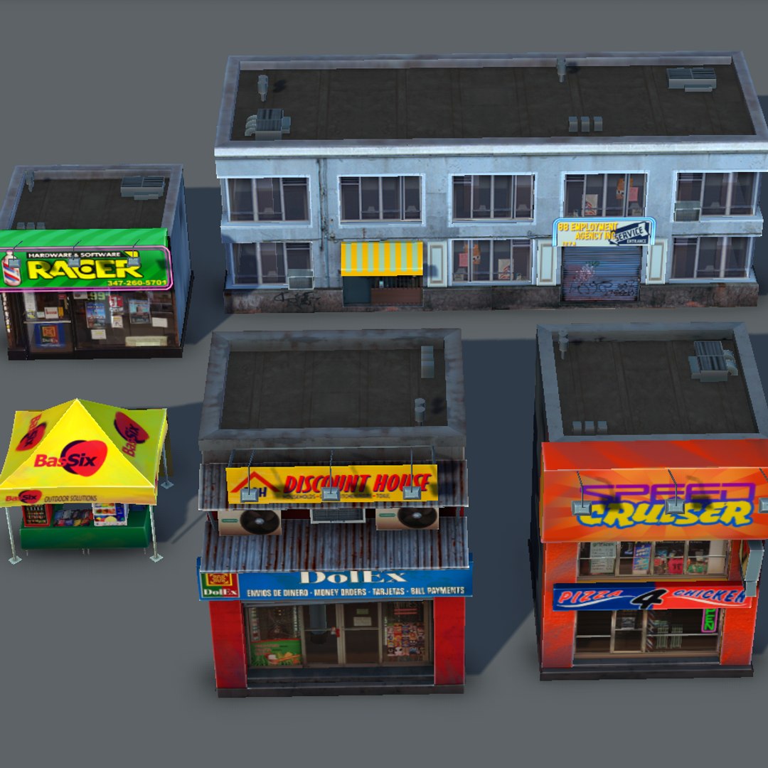 3d set small stores - model