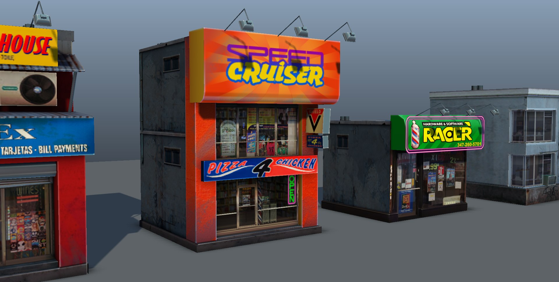 3d set small stores - model