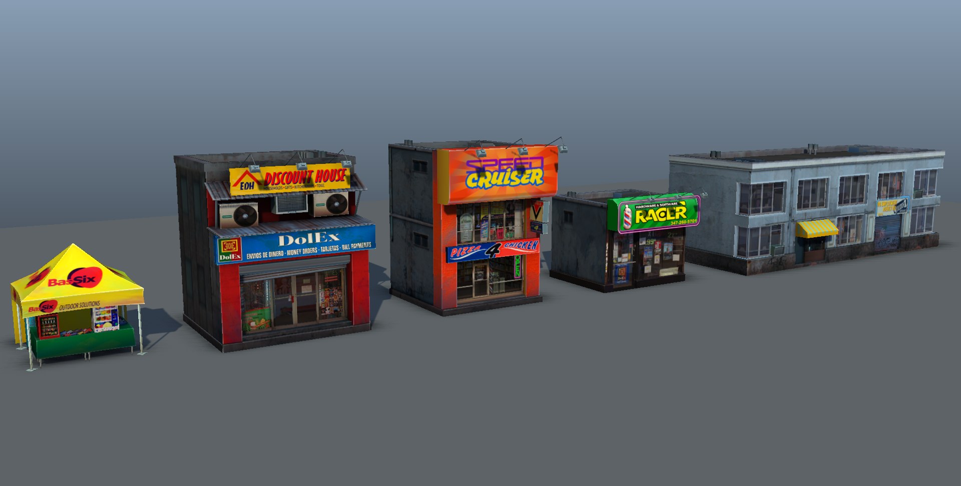 3d set small stores - model