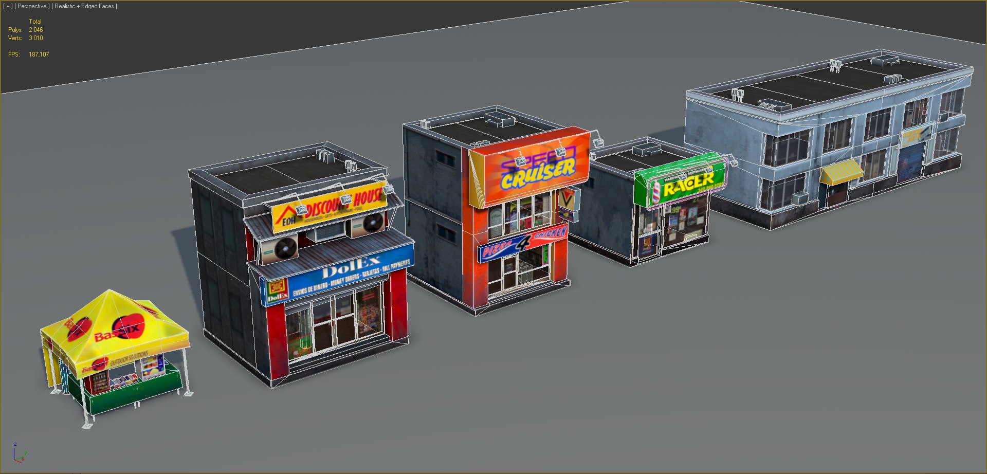 3d set small stores - model