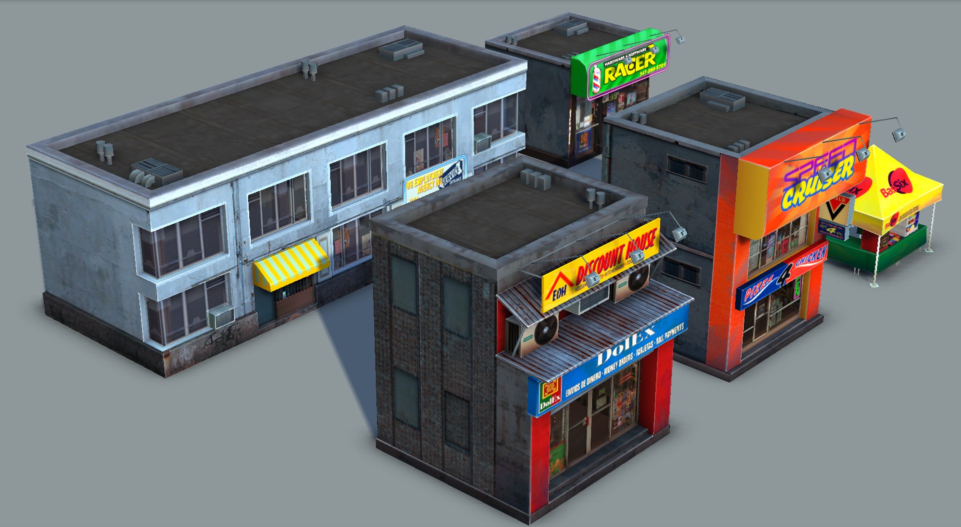 3d set small stores - model