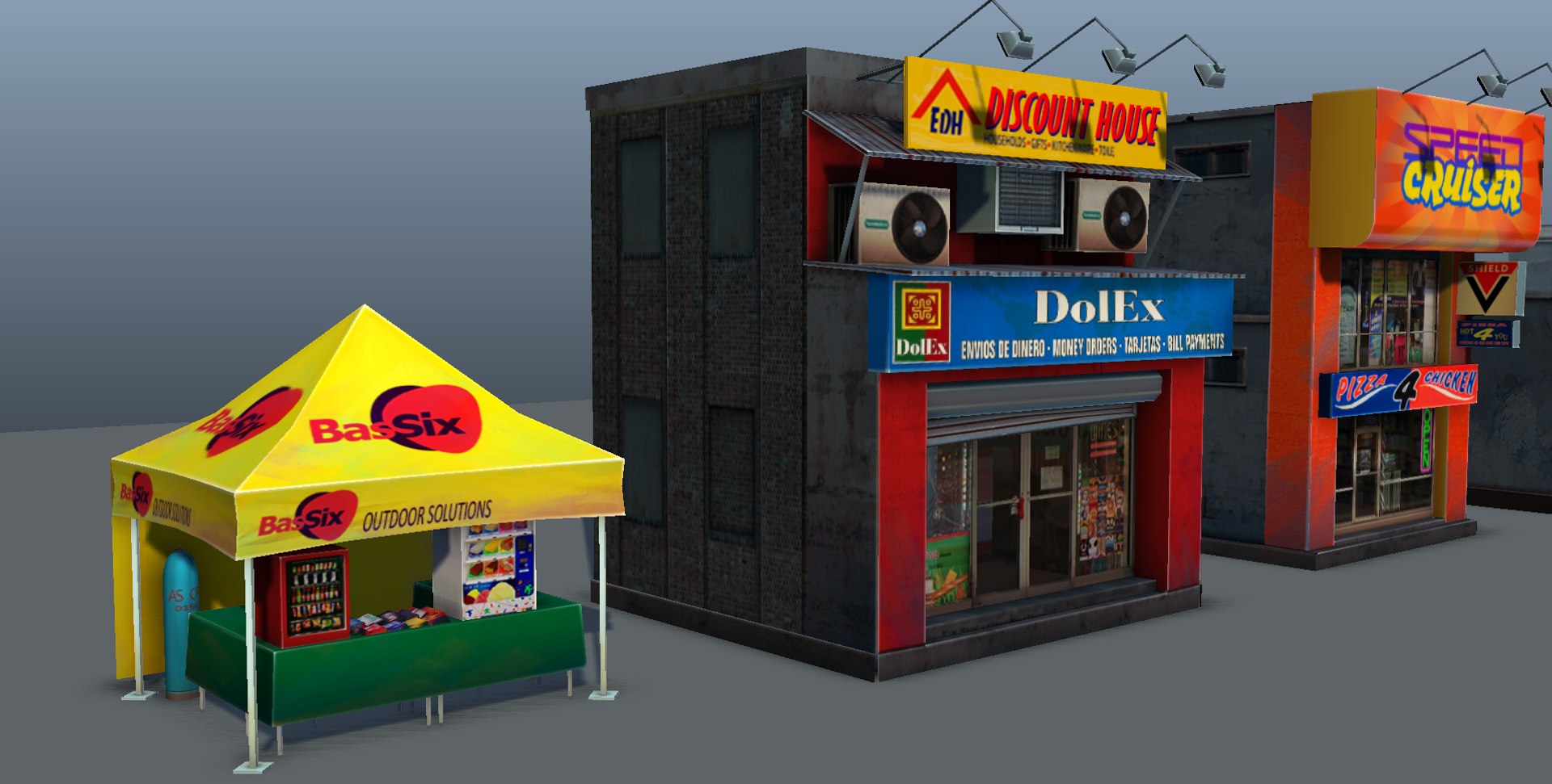 3d set small stores - model
