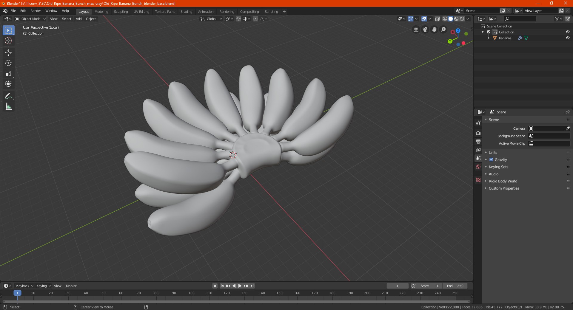 Old Ripe Banana Bunch model - TurboSquid 1806922