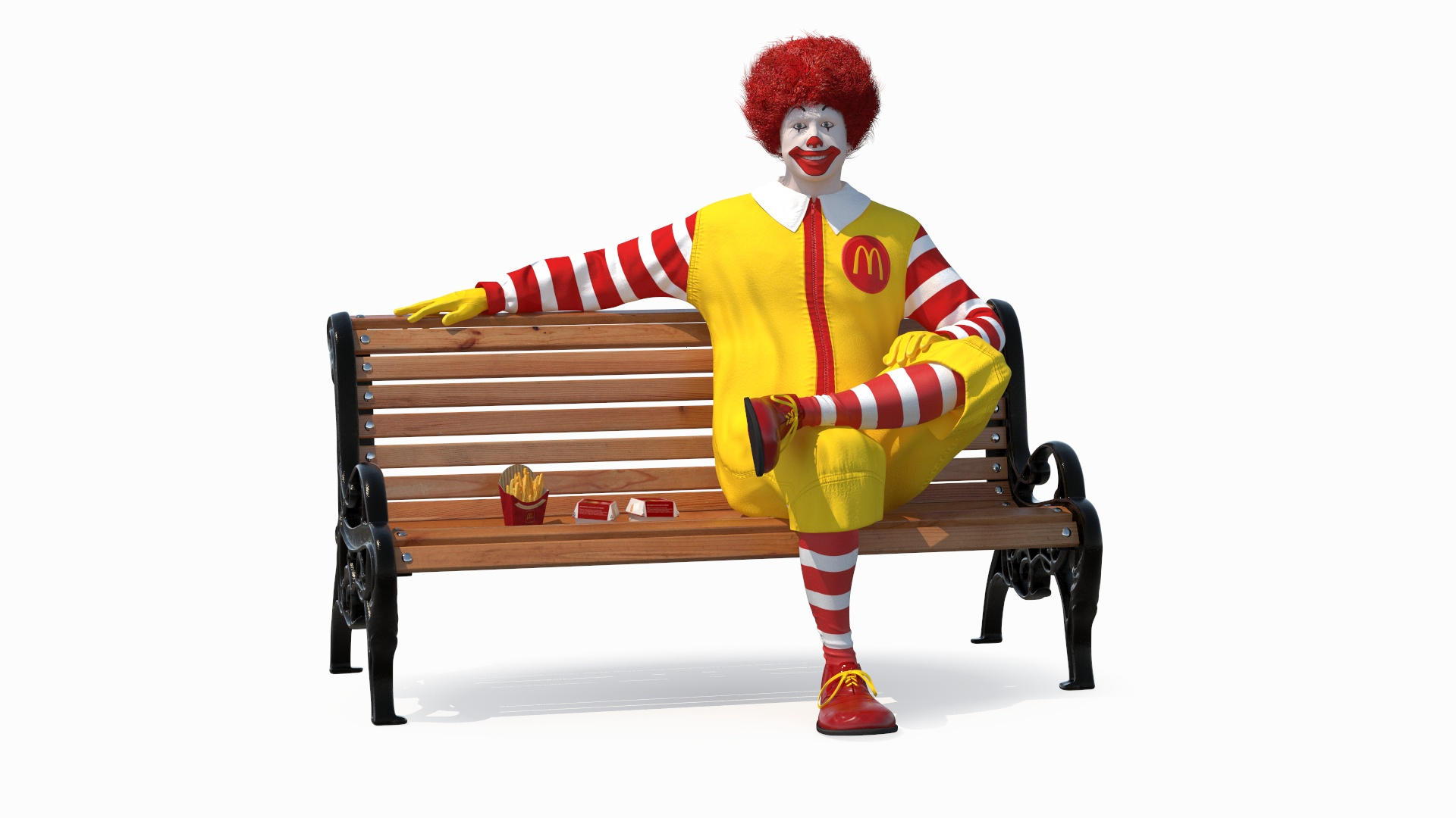 3D Ronald McDonald Having Lunch On Bench Fur - TurboSquid 2337708