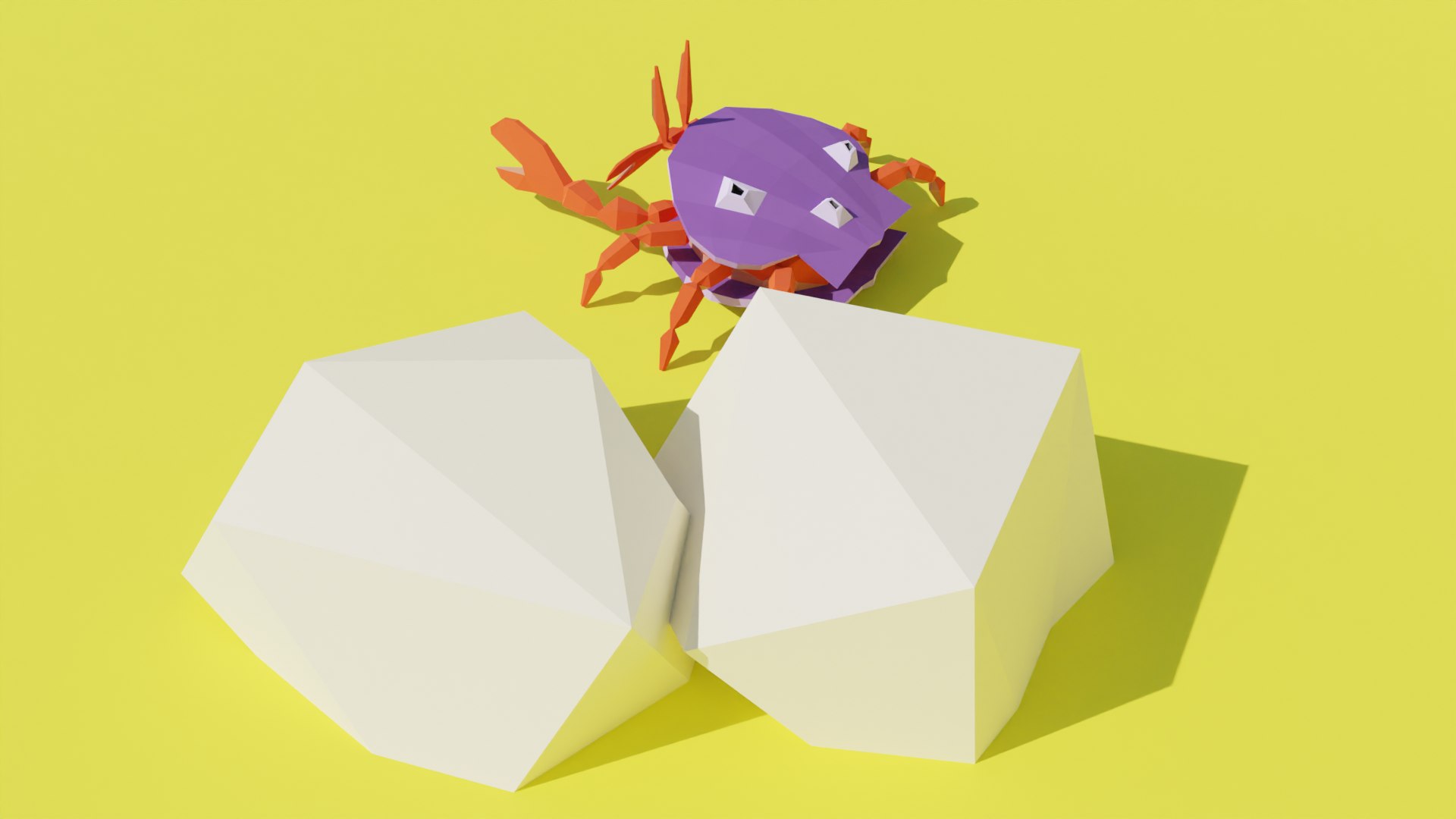 Crab in a seashell character low poly 3D model for games 3D ...