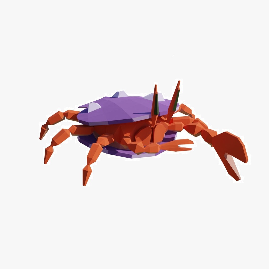 Crab in a seashell character low poly 3D model for games 3D ...