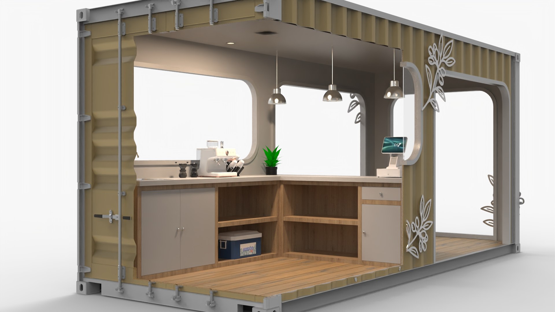 Shipping Container Coffee Stall Model - TurboSquid 2235376
