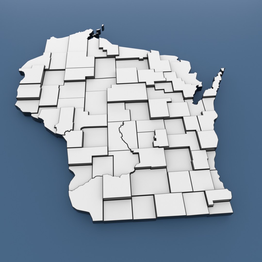 3D Wisconsin Counties - Map Of United States Of America USA ...